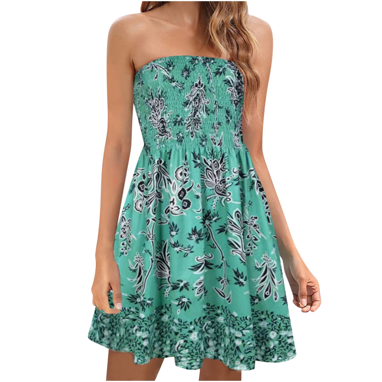 RYDCOT Strapless Sundresses for Women Casual Beach Cover Ups Tube Top ...