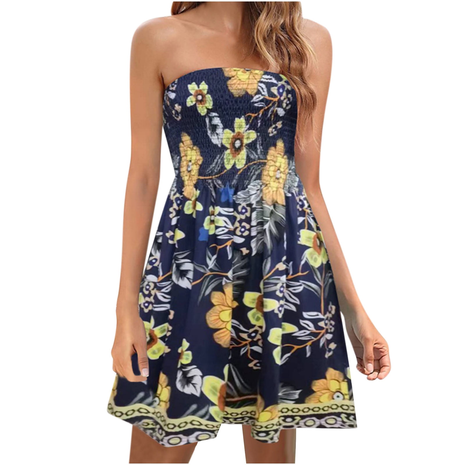 RYDCOT Strapless Sundresses for Women Casual Beach Cover Ups Tube Top ...