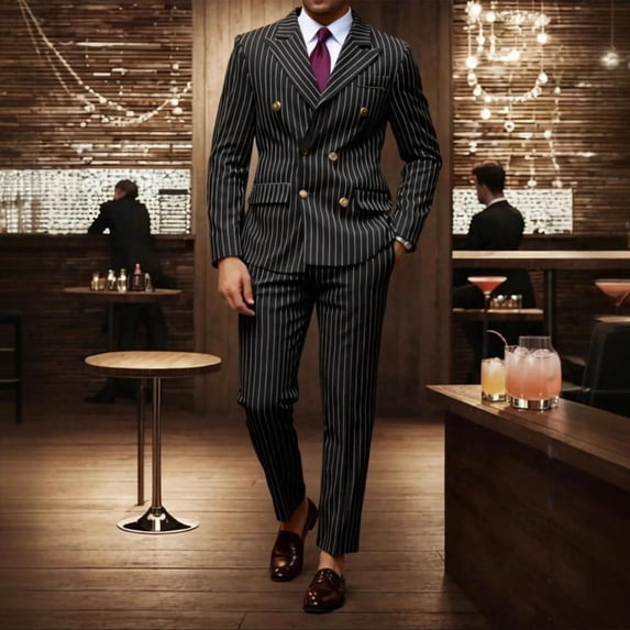 RYDCOT Strip Suits for Men, 2 Piece Slim Fit Dress Suit with Double ...