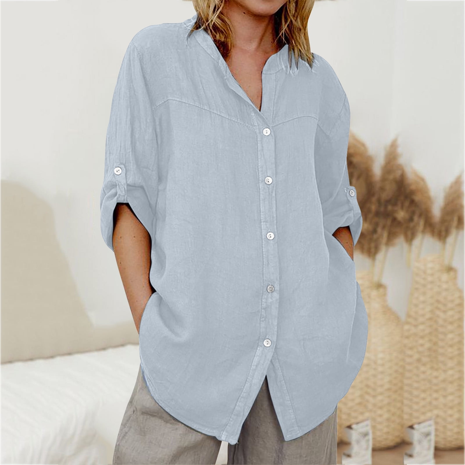 RYDCOT Summer Tops for Women 2024 Plus Size Denim Shirts Button Down ...