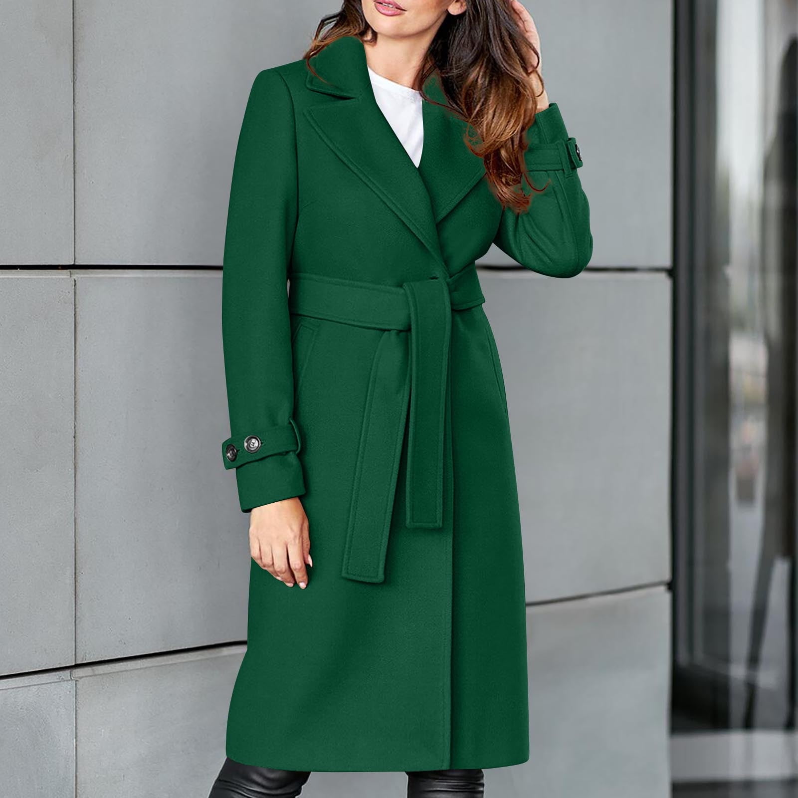 RYDCOT Trench Coats for Women Long Winter Lapel Woolen Cloth Coat Trench Jacket Long Overcoat ...