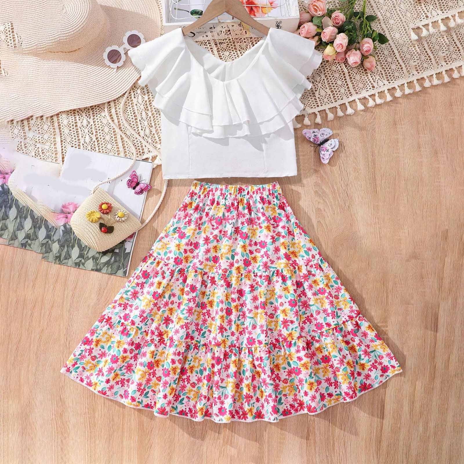 RYDCOT Two Piece Skirt Sets for Little Girls Clothes Summer Outfits ...