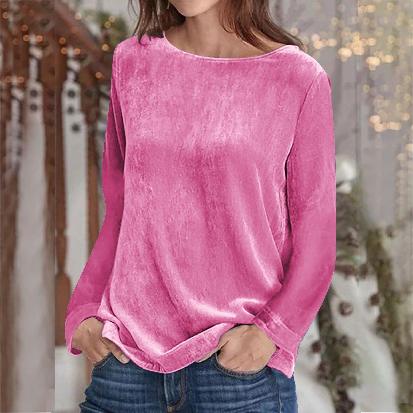 RYDCOT Velvet Tops for Women Long Sleeve Solid Color Boat Neck Velour ...