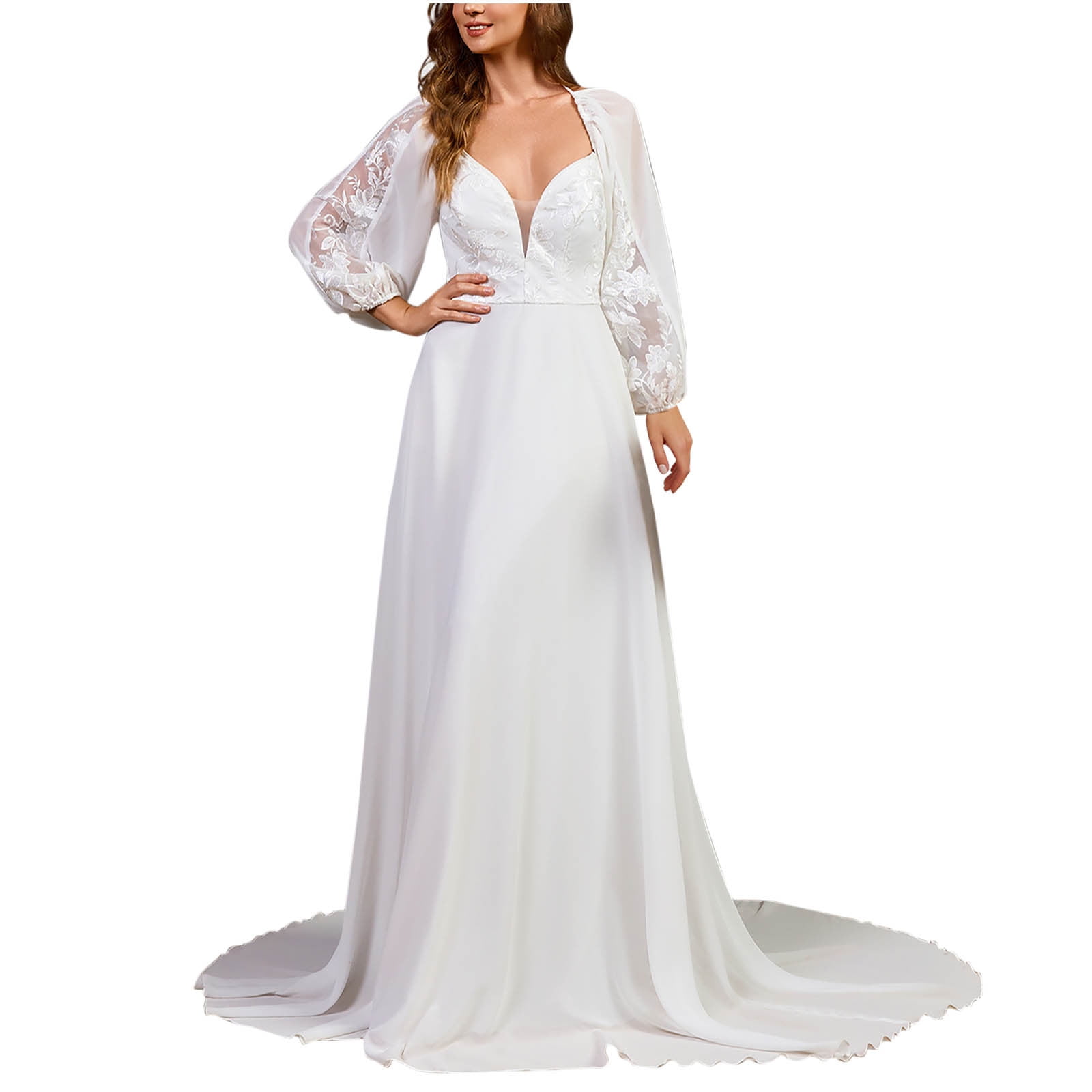 RYDCOT Wedding Dresses for Bride 2025 Long Sleeves Lace Tea Length A ...