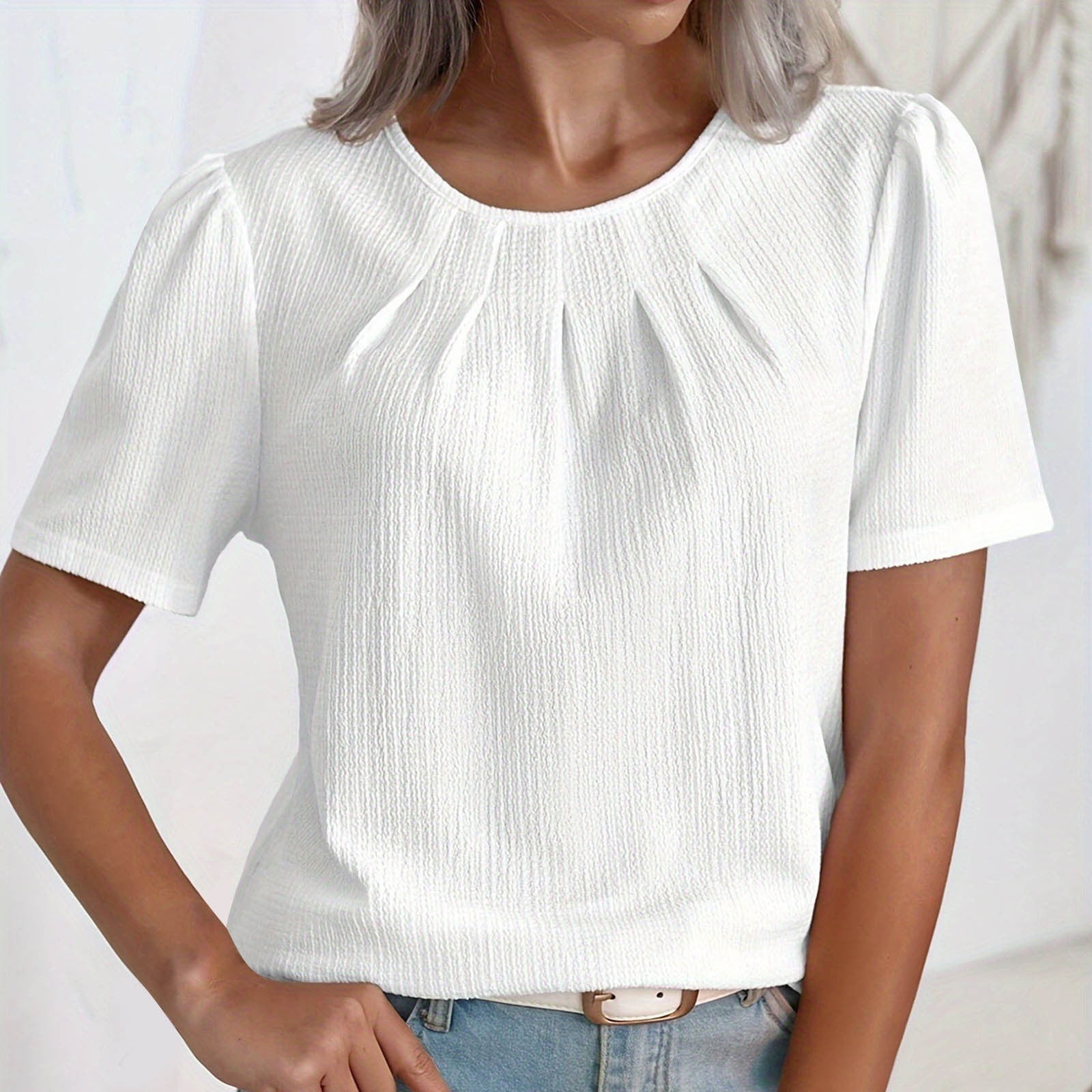 RYDCOT White Tops for Women Dressy Casual Summer Business Work Blouses Shirts Short Sleeve Crew ...