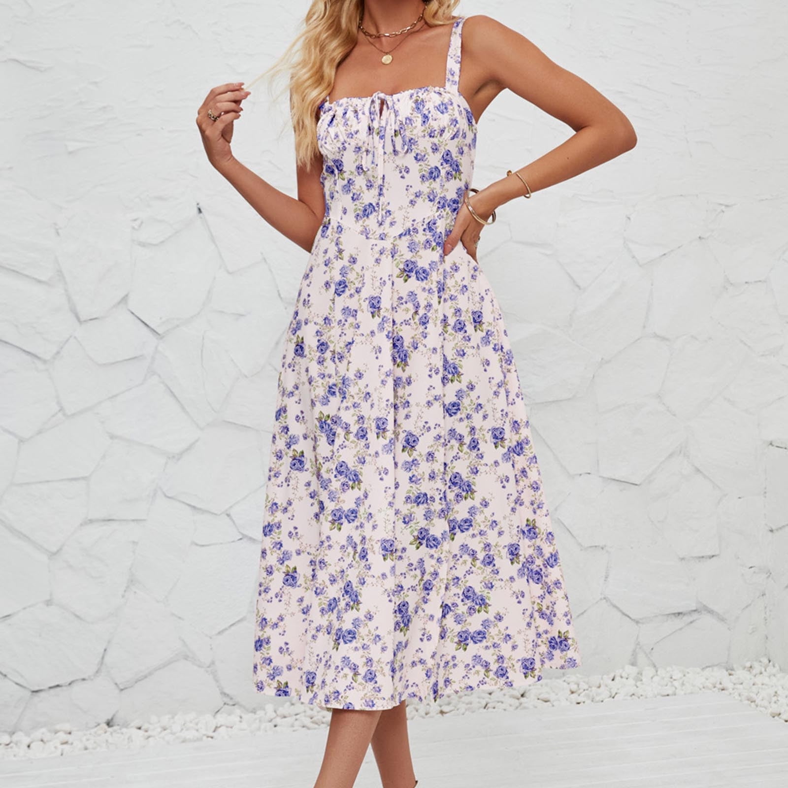 RYDCOT Women 2024 Summer Sundresses Boho Spaghetti Strap Floral Tank ...