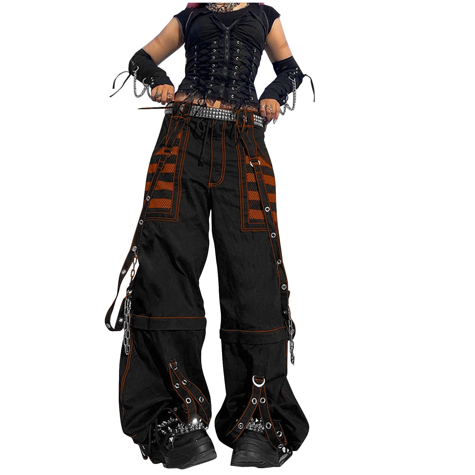 RYDCOT Women Pants Goth Punk Baggy Bell Bottom Jeans Wide Leg Harajuku ...