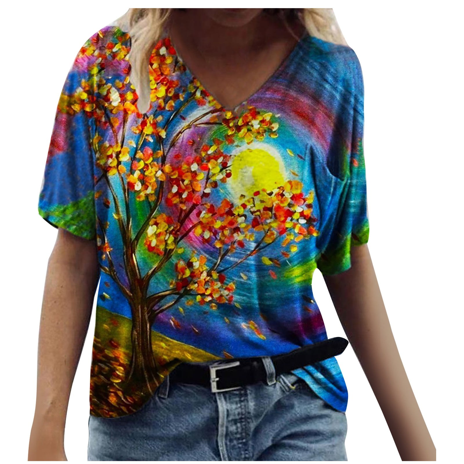 RYDCOT Women'S Summer Print Short Sleeve Crew-Neck T-Shirt Casual Tops ...