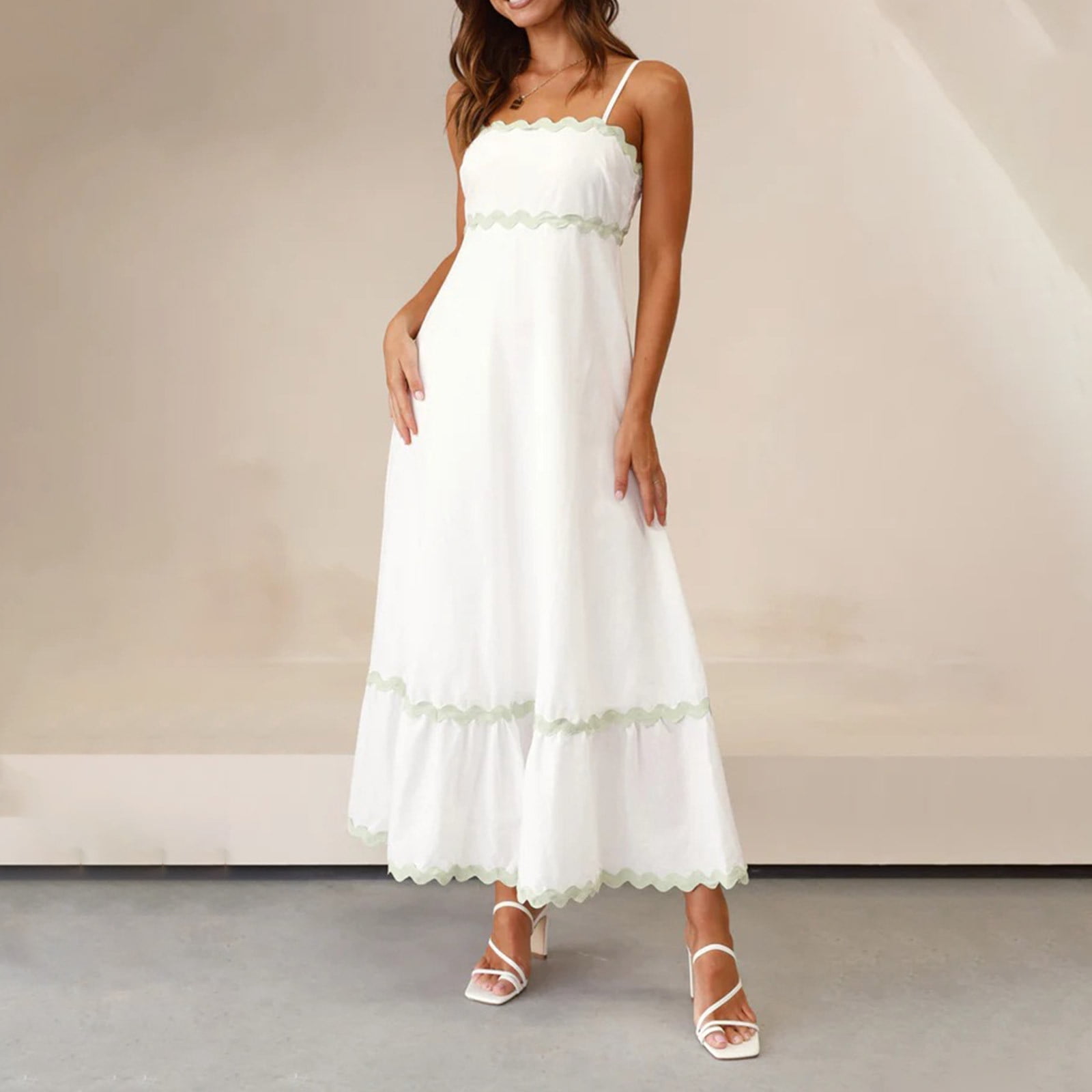 RYDCOT Women Summer Dresses 2024 Spaghetti Straps Sleeveless Smocked ...