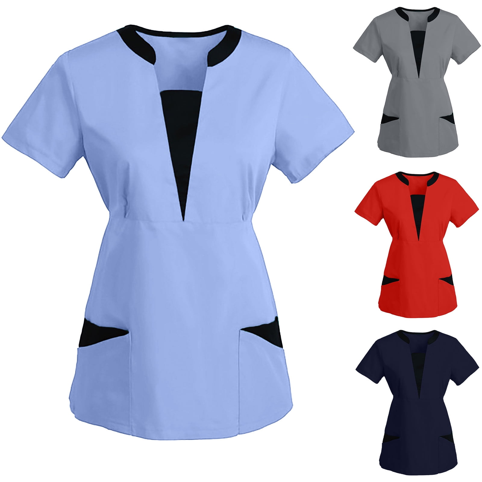 RYDCOT Women Tops Work Uniform Solid Patchwork Color Pocket Blouse ...