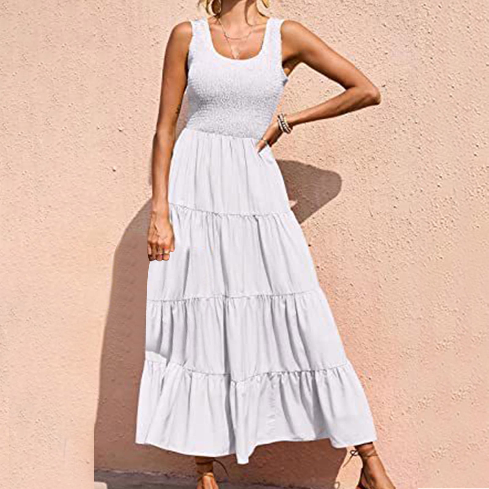 RYDCOT Women's 2024 Casual Plain Maxi Sundress Smocked Tank Dress ...