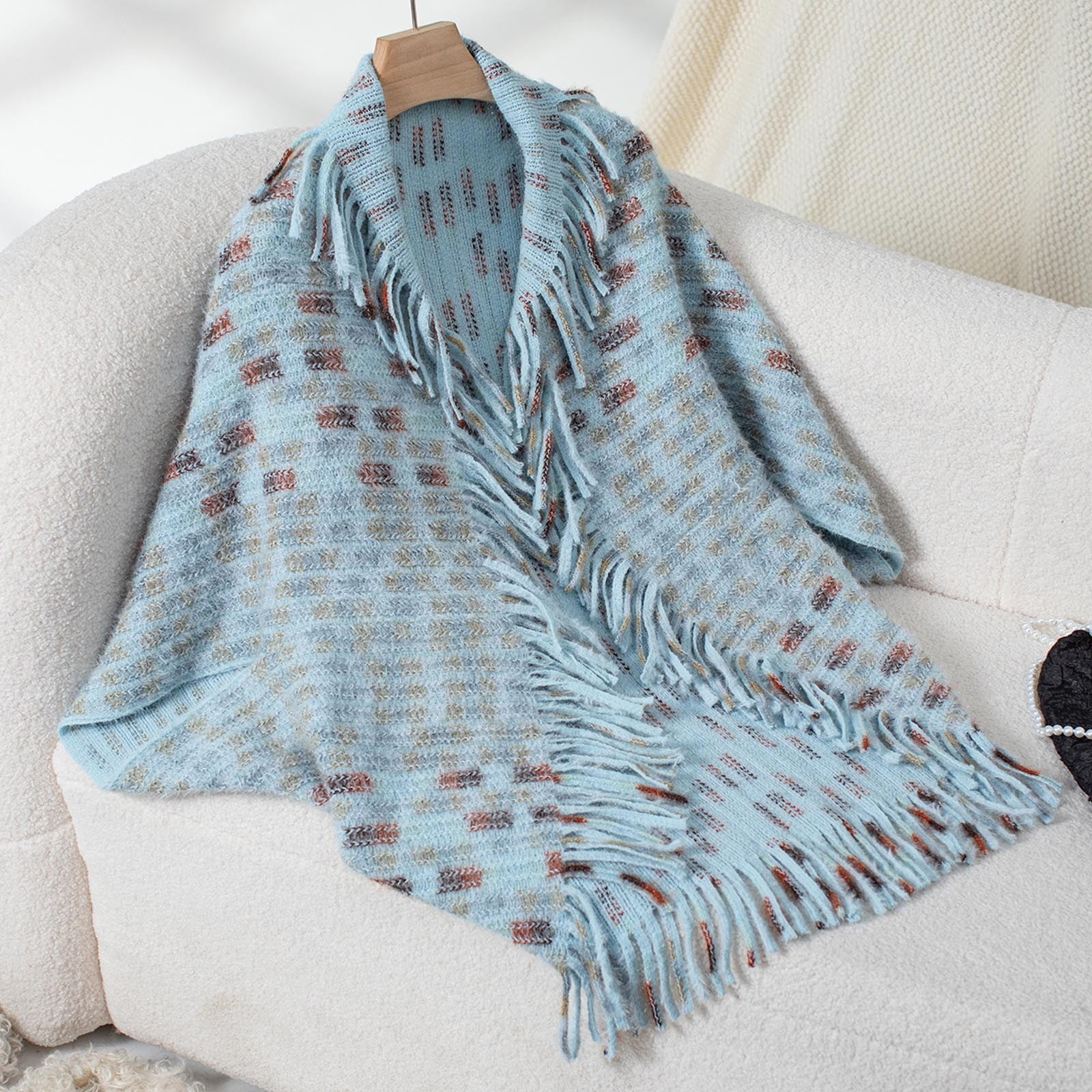 RYDCOT Women's Color Block Shawl Wrap Open Front Poncho Cape for Fall ...