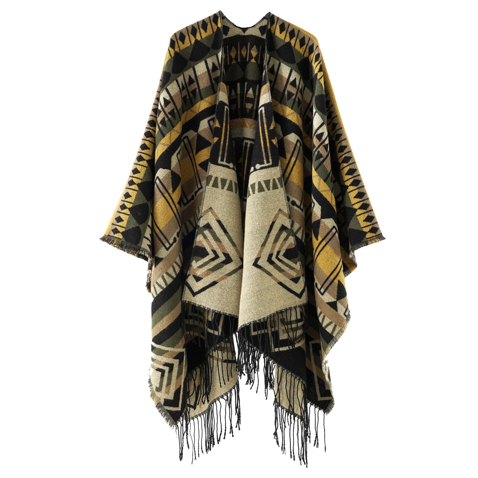 RYDCOT Women's Ethnic Tassel Open Front Poncho Cape Wrap Shawl Elegant ...