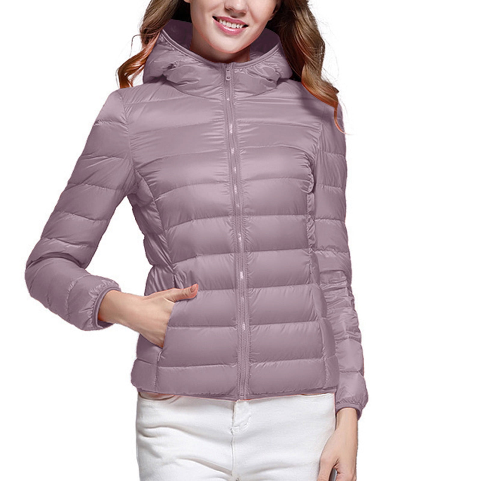 RYDCOT Women's Lightweight Puffer Jacket with Hood Pockets Quilted ...
