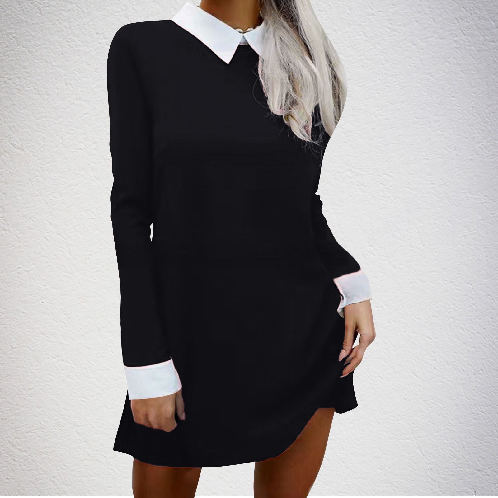RYDCOT Women's Long Sleeve Lapel Dress Colorblock Dress Fall Winter ...