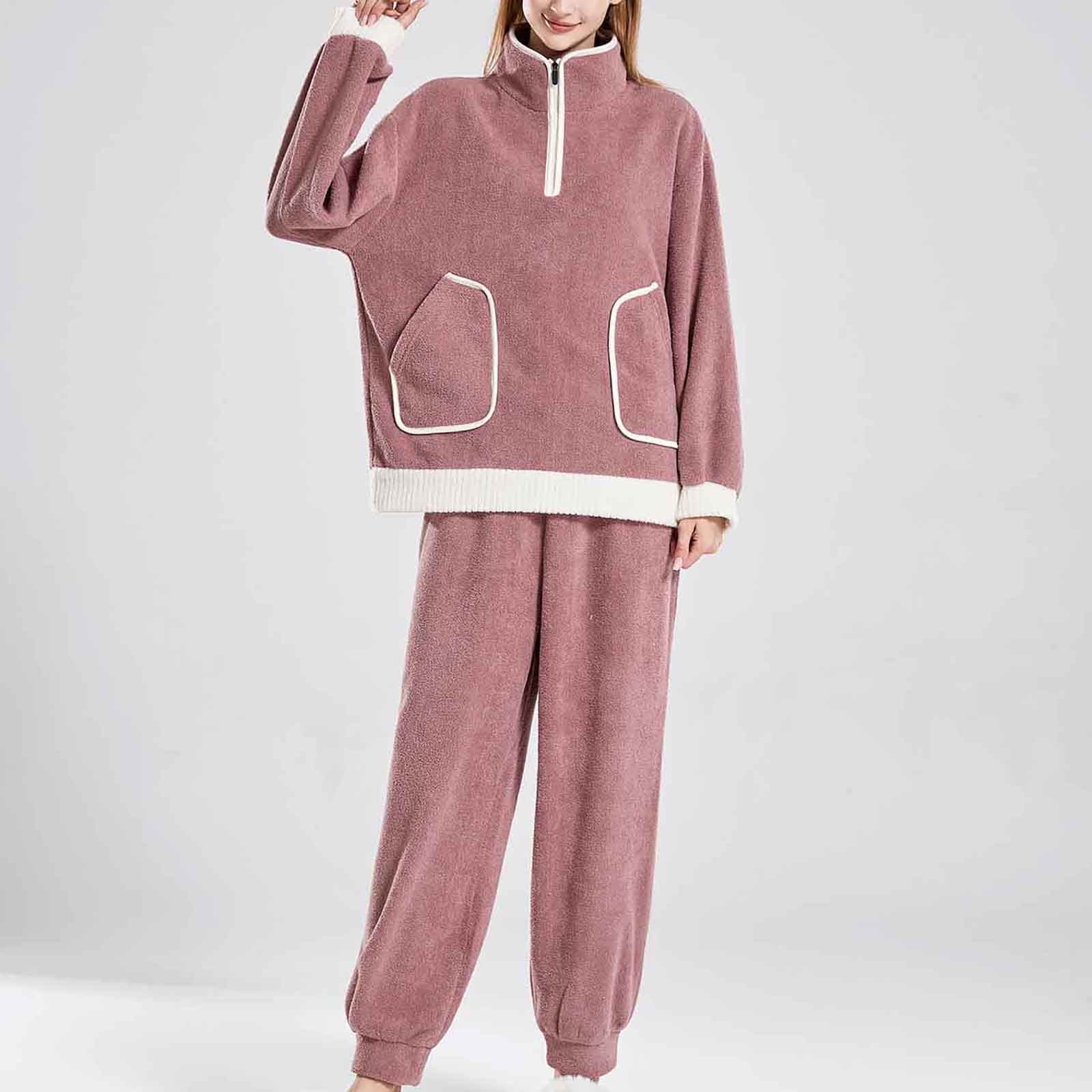 RYDCOT Women's Plush Fleece Pajamas 2 Piece Outfit Sets Loungewear Sets ...