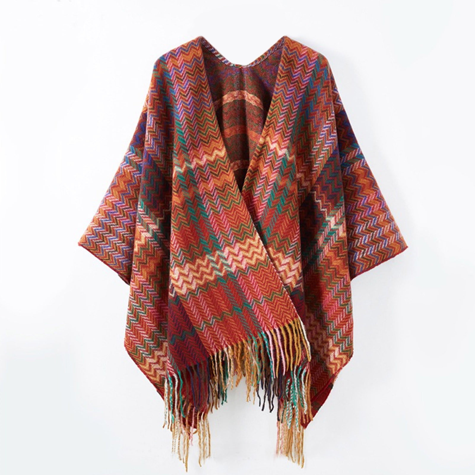 RYDCOT Women's Tassel Open Front Cape Cardigan Wrap Shawl Boho oncho Knitted Plaid Shawl Wrap ...