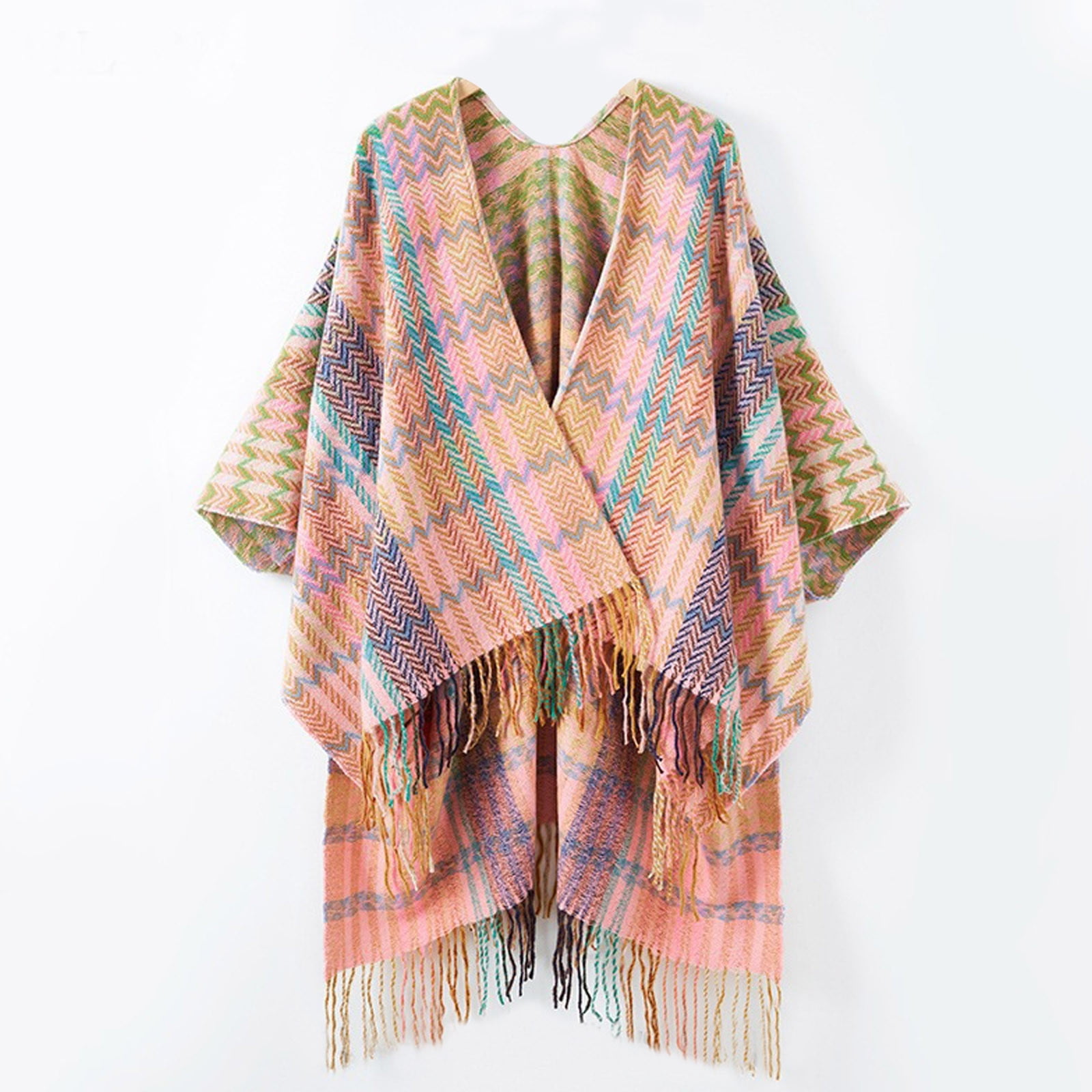 RYDCOT Women's Tassel Open Front Cape Cardigan Wrap Shawl Boho oncho Knitted Plaid Shawl Wrap ...