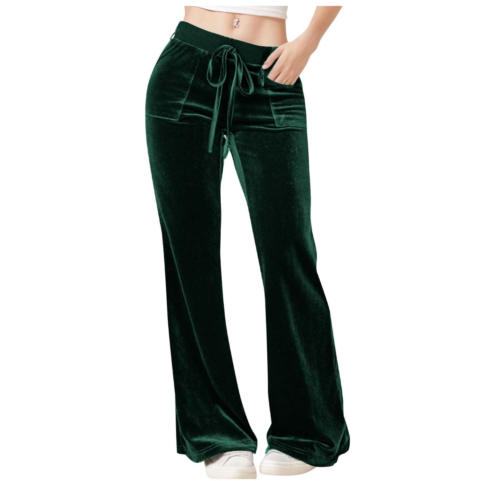 RYDCOT Women's Velvet Pants Drawstring Waist Wide Leg Casual Comfy ...