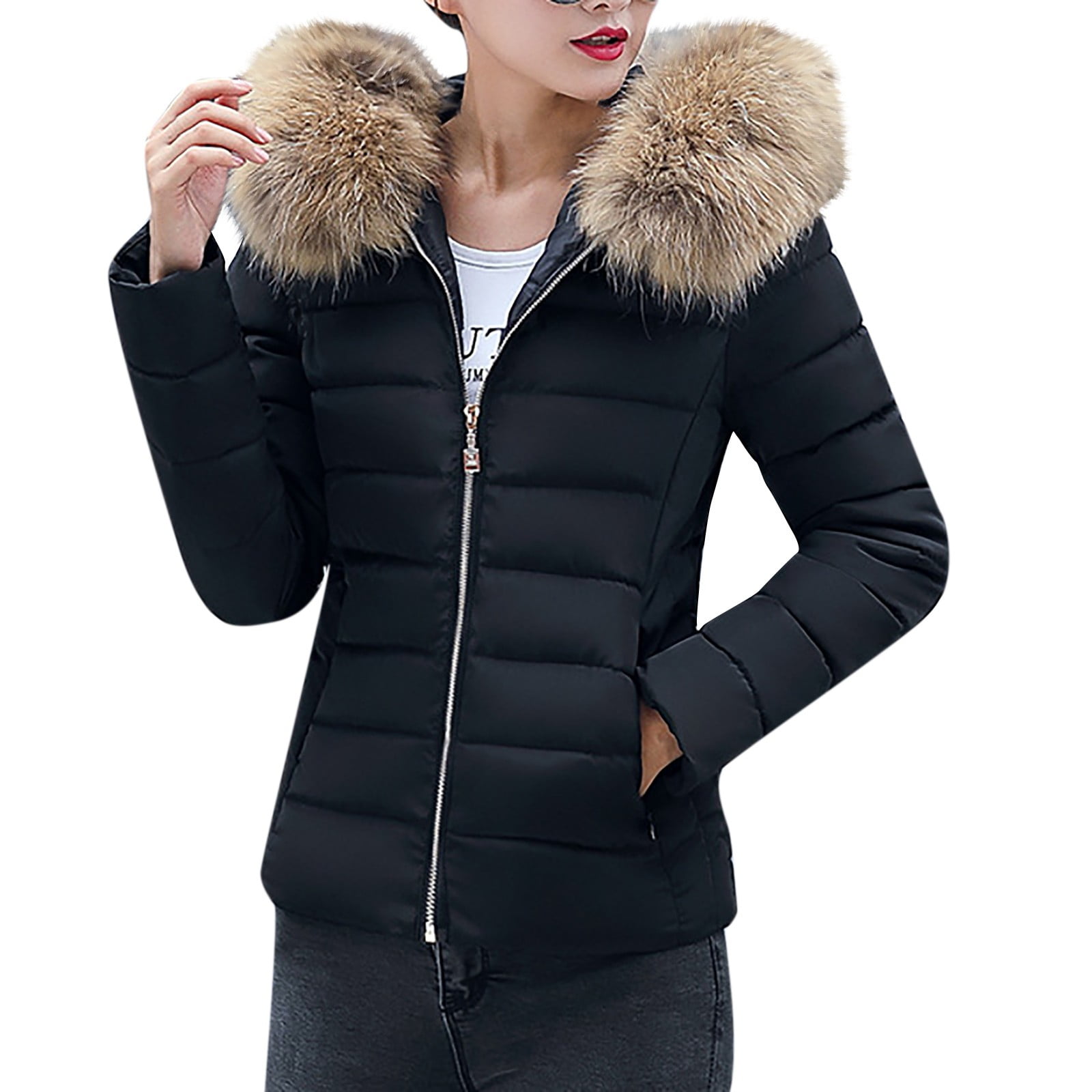 RYDCOT Women's Winter Quilted Puffer Coat Jacket with Faux Fur Hood ...