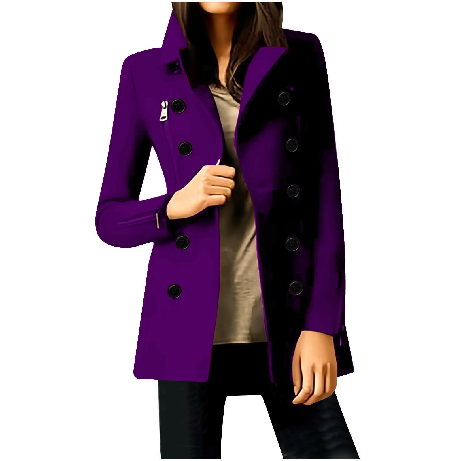 RYDCOT Women's Winter Wool Blend Trench Coat Notch Lapel Double ...