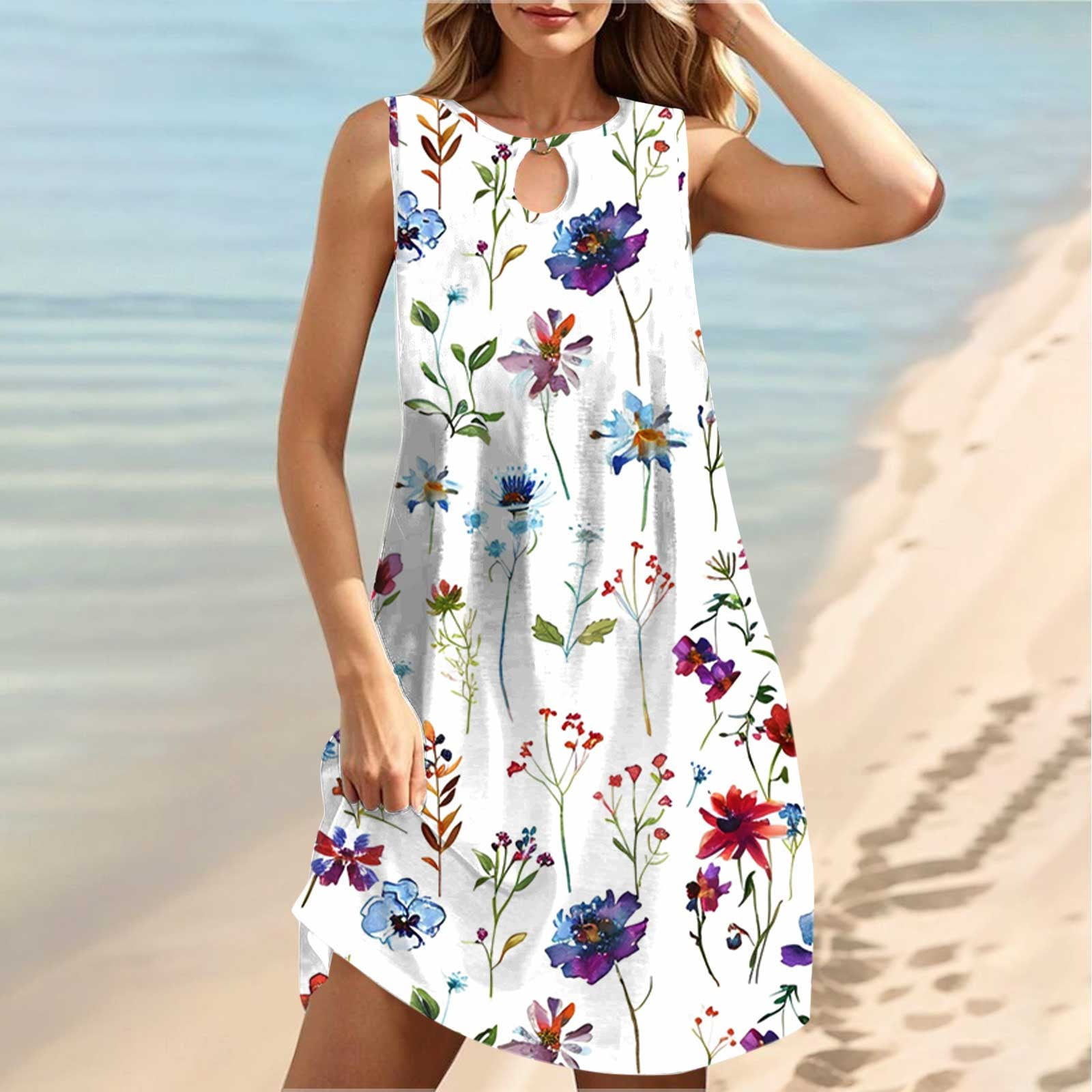 RYDCOT Womens Boho Floral Printed Sundresses Casual Summer Beach Dress ...