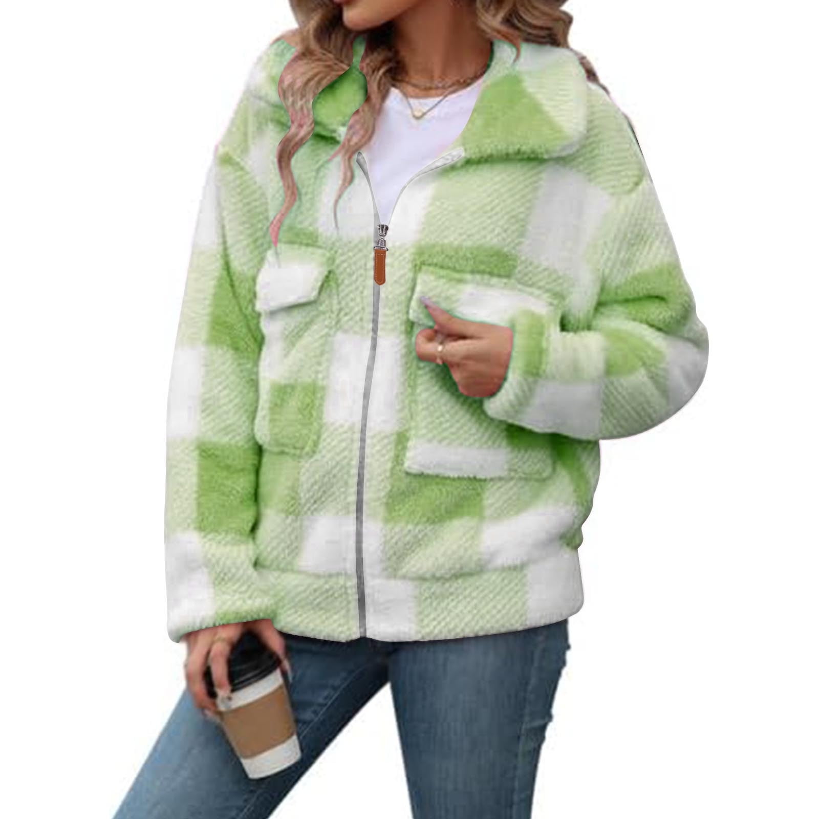 RYDCOT Womens Fall Winter Fuzzy Fleece Plaid Shacket Jacket Buffalo ...
