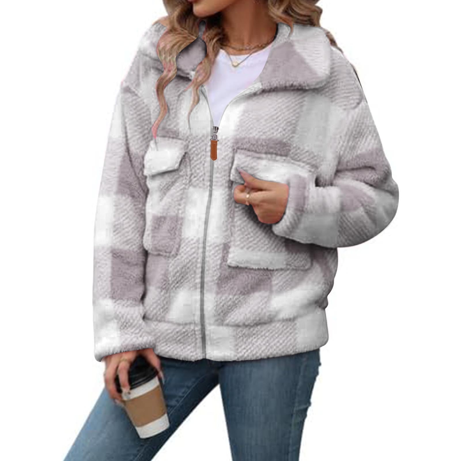 RYDCOT Womens Fall Winter Fuzzy Fleece Plaid Shacket Jacket Buffalo ...