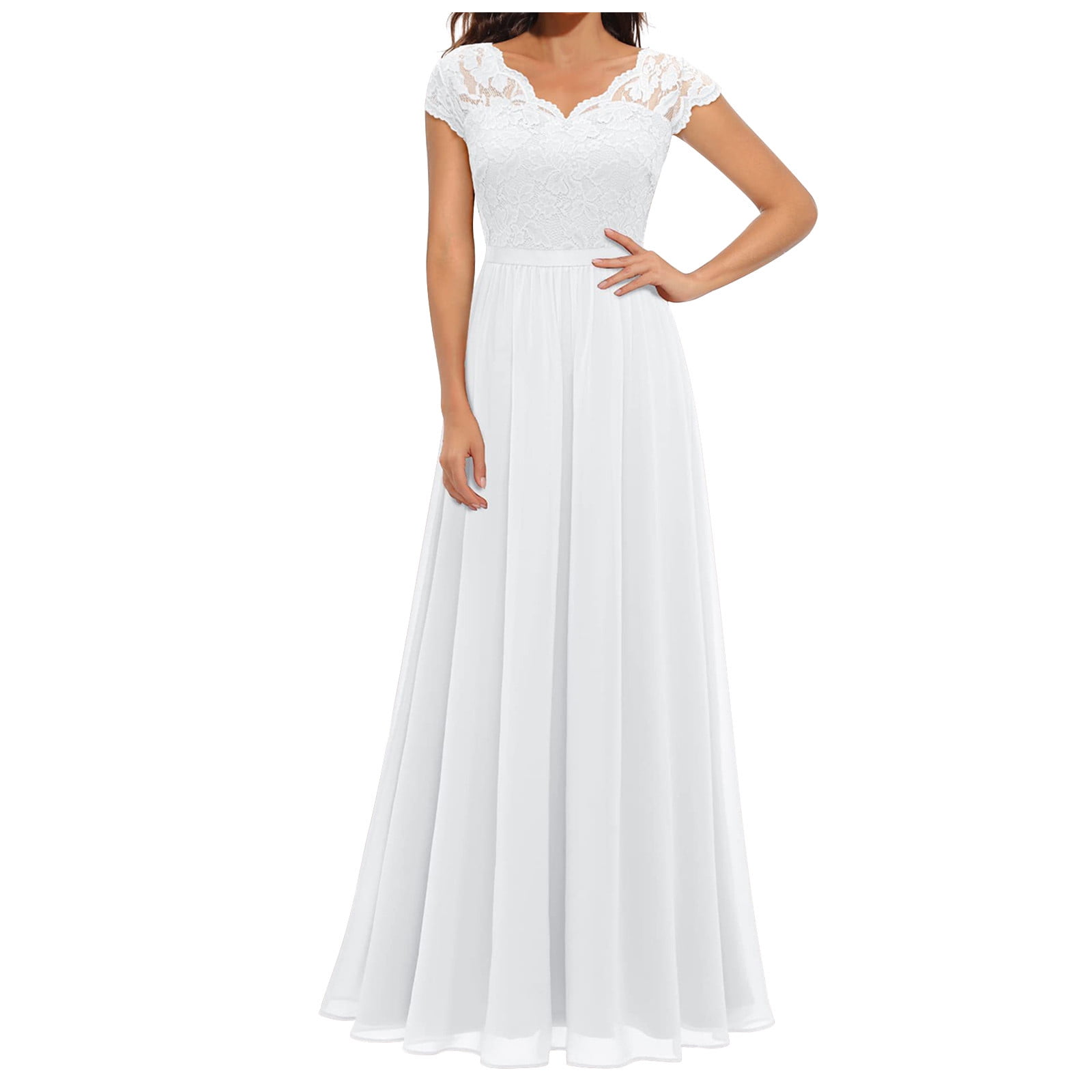 RYDCOT Womens Lace Chiffon formal A-Line Maxi Dress Smocked 2025 ...