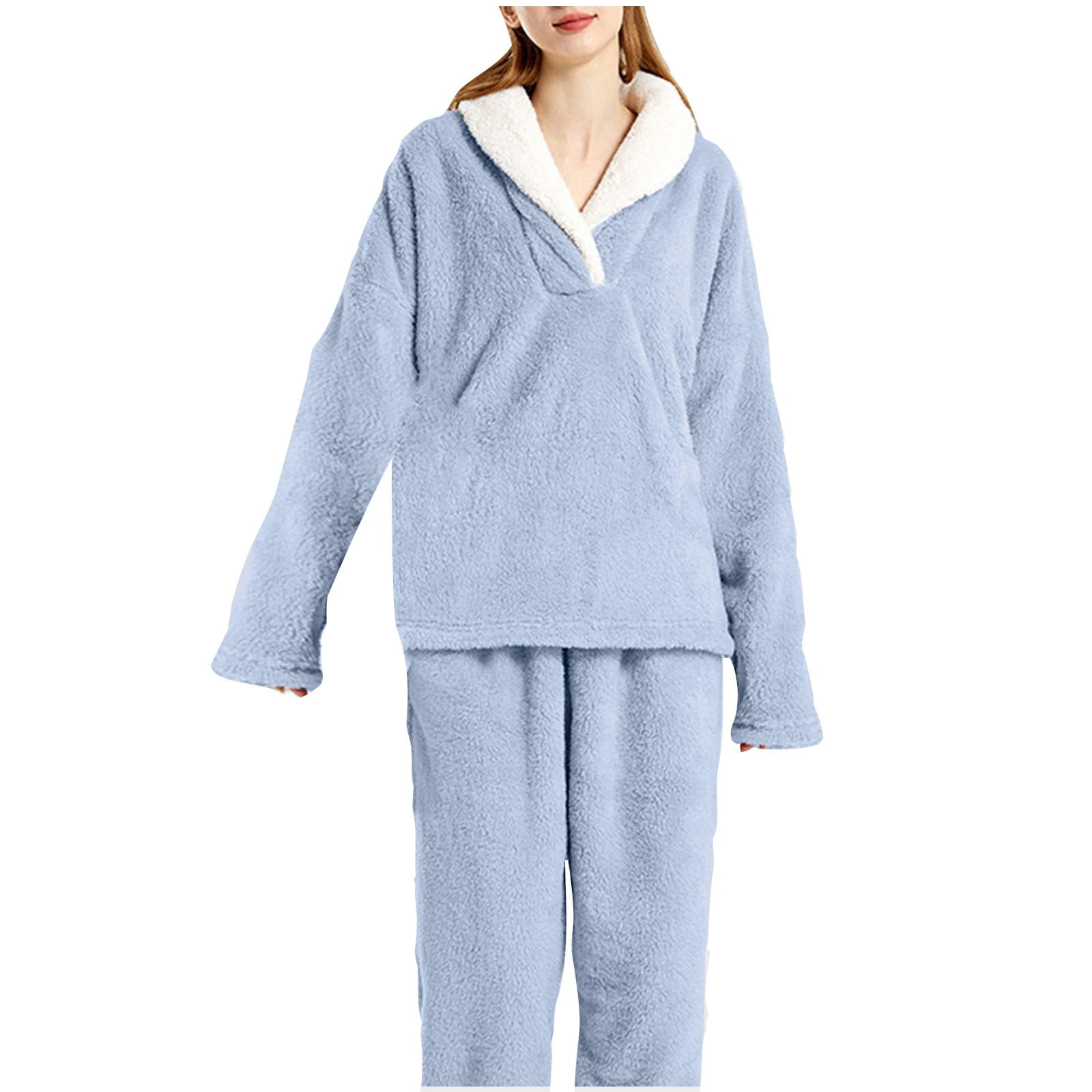 RYDCOT Womens Pajama Sets Soft Comfy Fleece Pjs Pullover Pants Loose ...