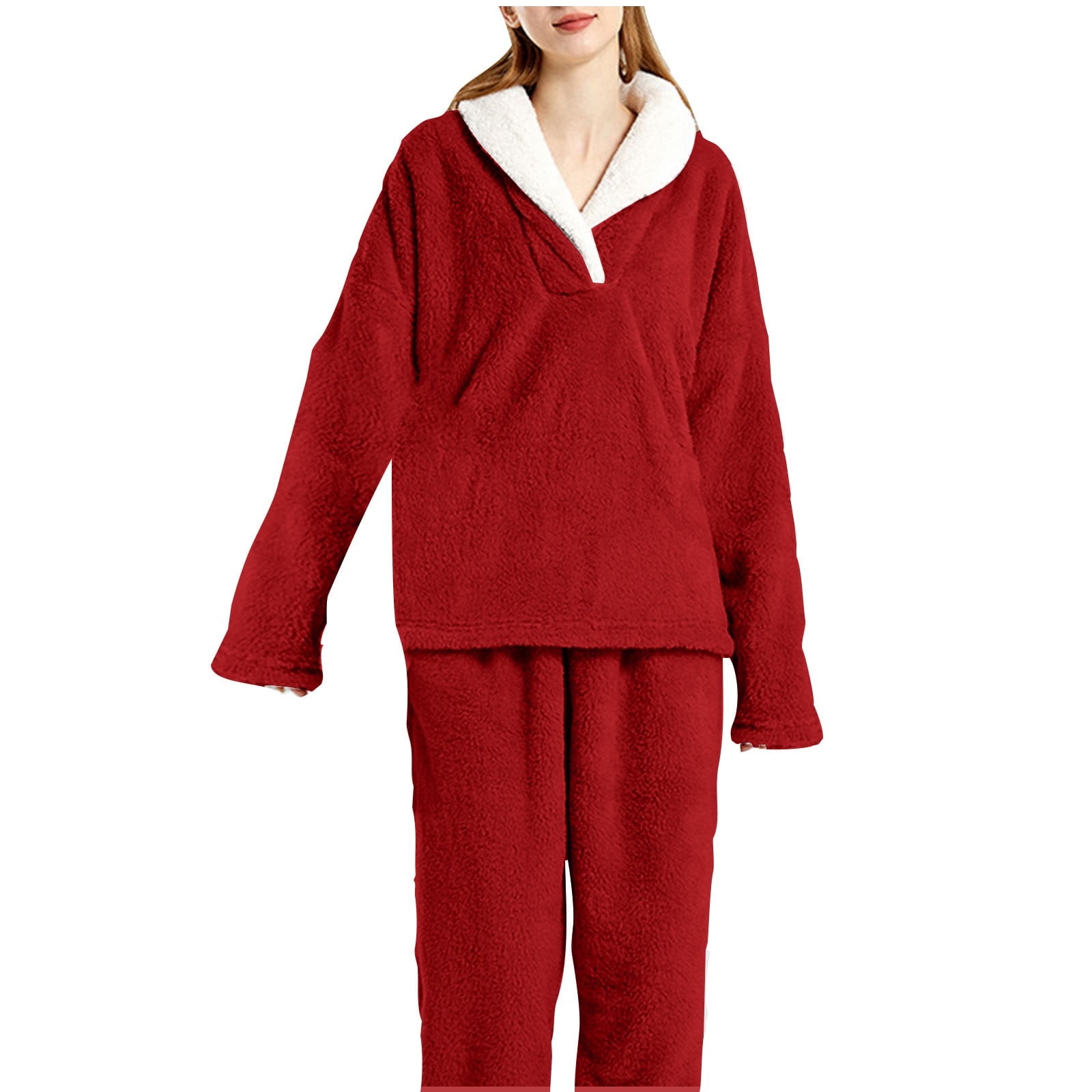 RYDCOT Womens Pajama Sets Soft Comfy Fleece Pjs Pullover Pants Loose ...