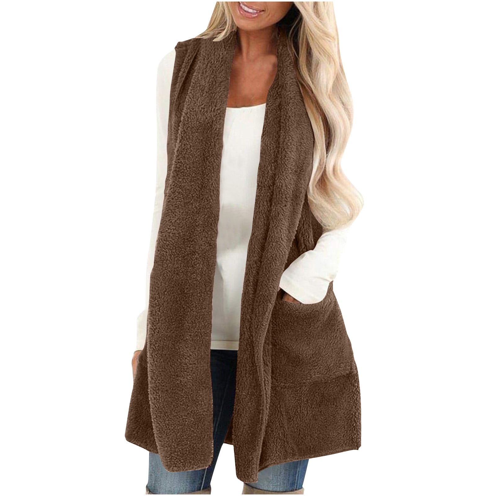 RYDCOT Womens Sleeveless Sherpa Vest with Pockets Women's Outerwear ...