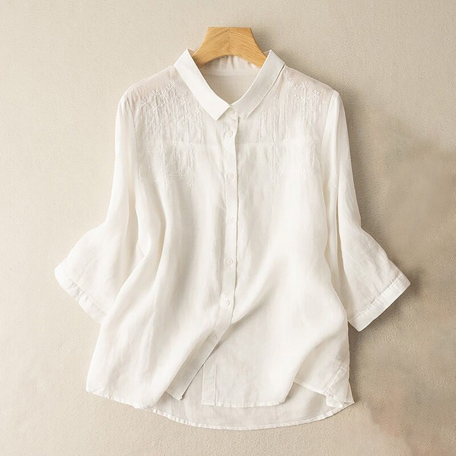 RYDCOT Womens Summer Gauze Tops and Blouses 3/4 Length Sleeve Cotton ...