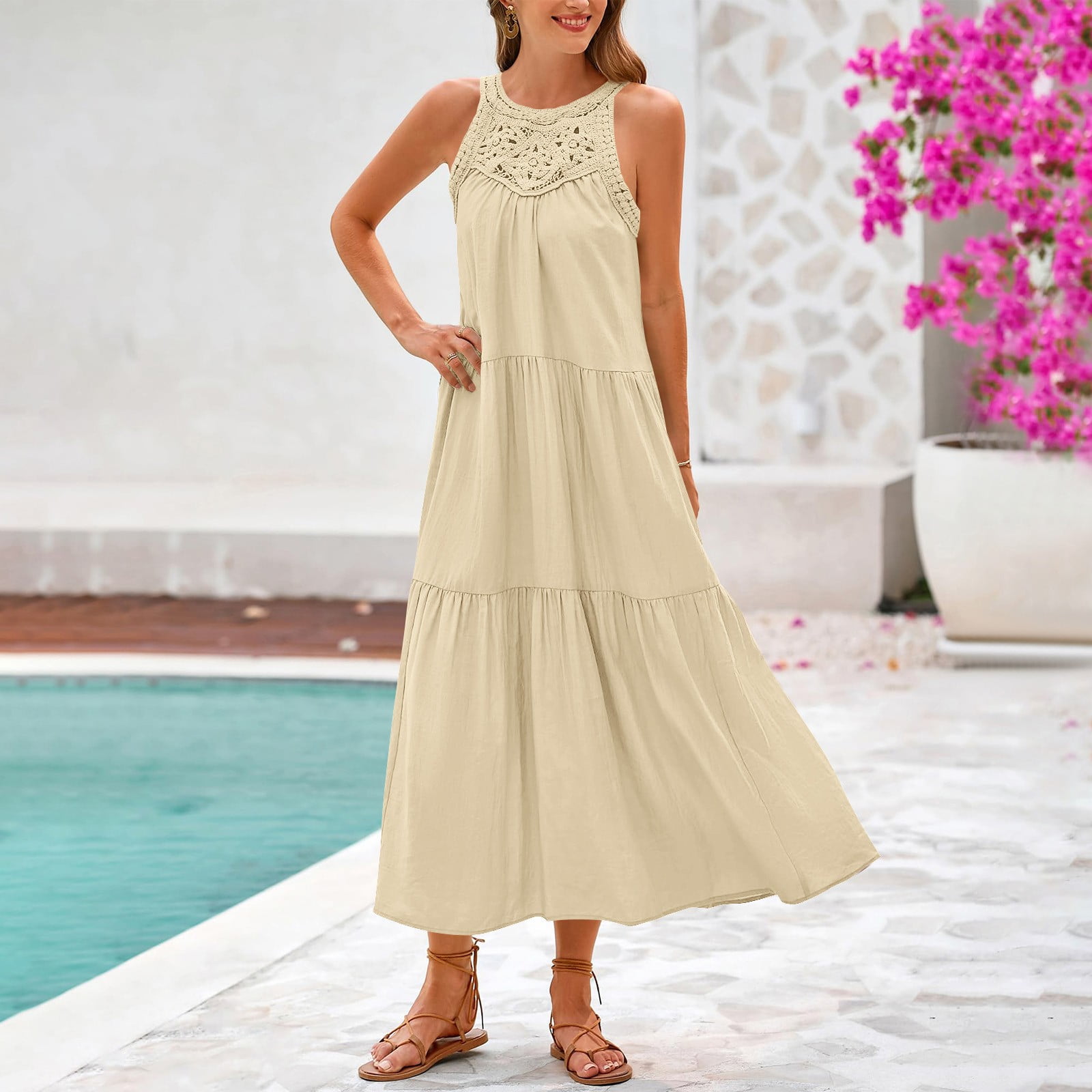 RYDCOT Womens Sundresses 2025 Summer Sleeveless Hollow Out Boho ...