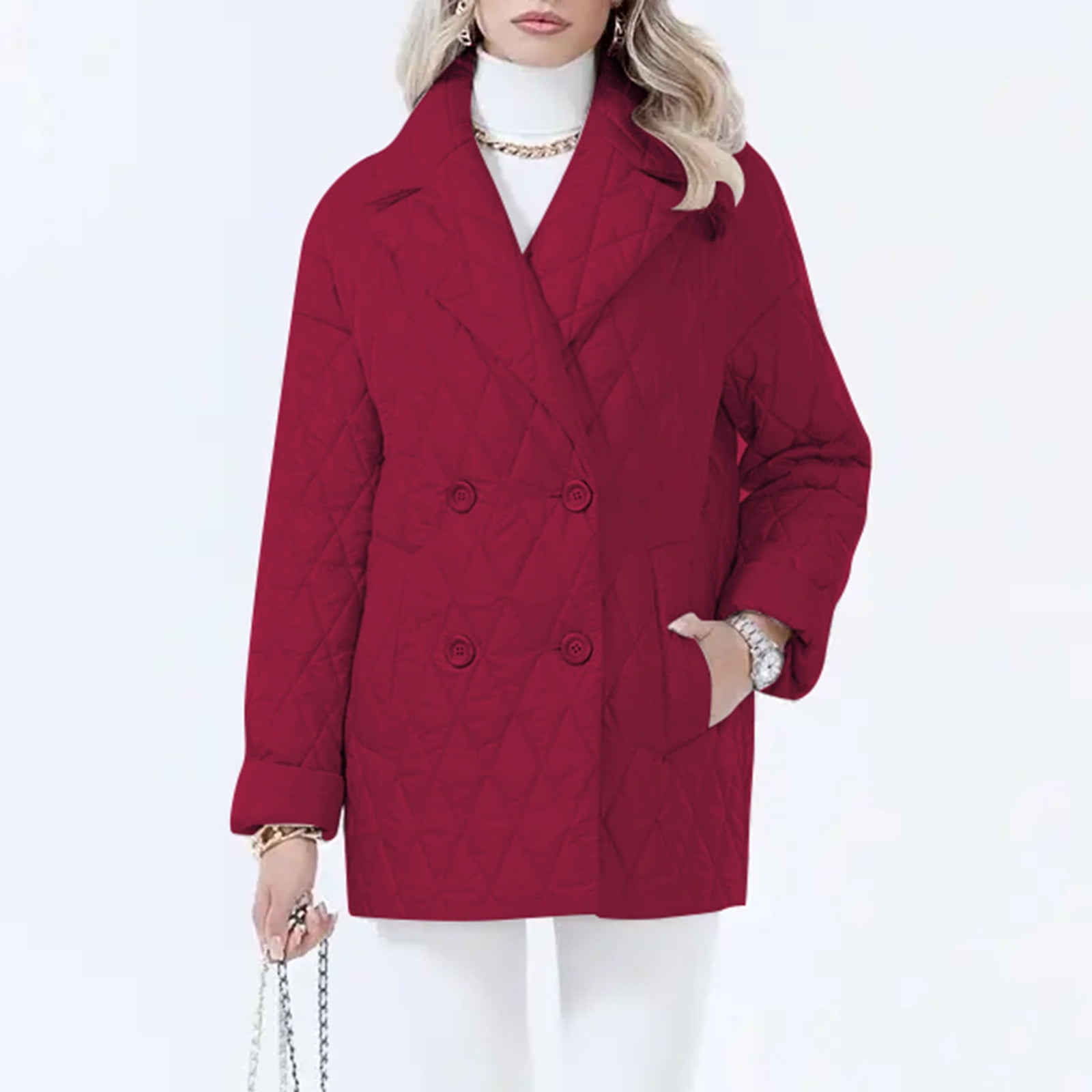 RYDCOT Womens Winter Quilted Jackets Long Sleeve Button Down Puffer Jacket Coats with Pockets ...