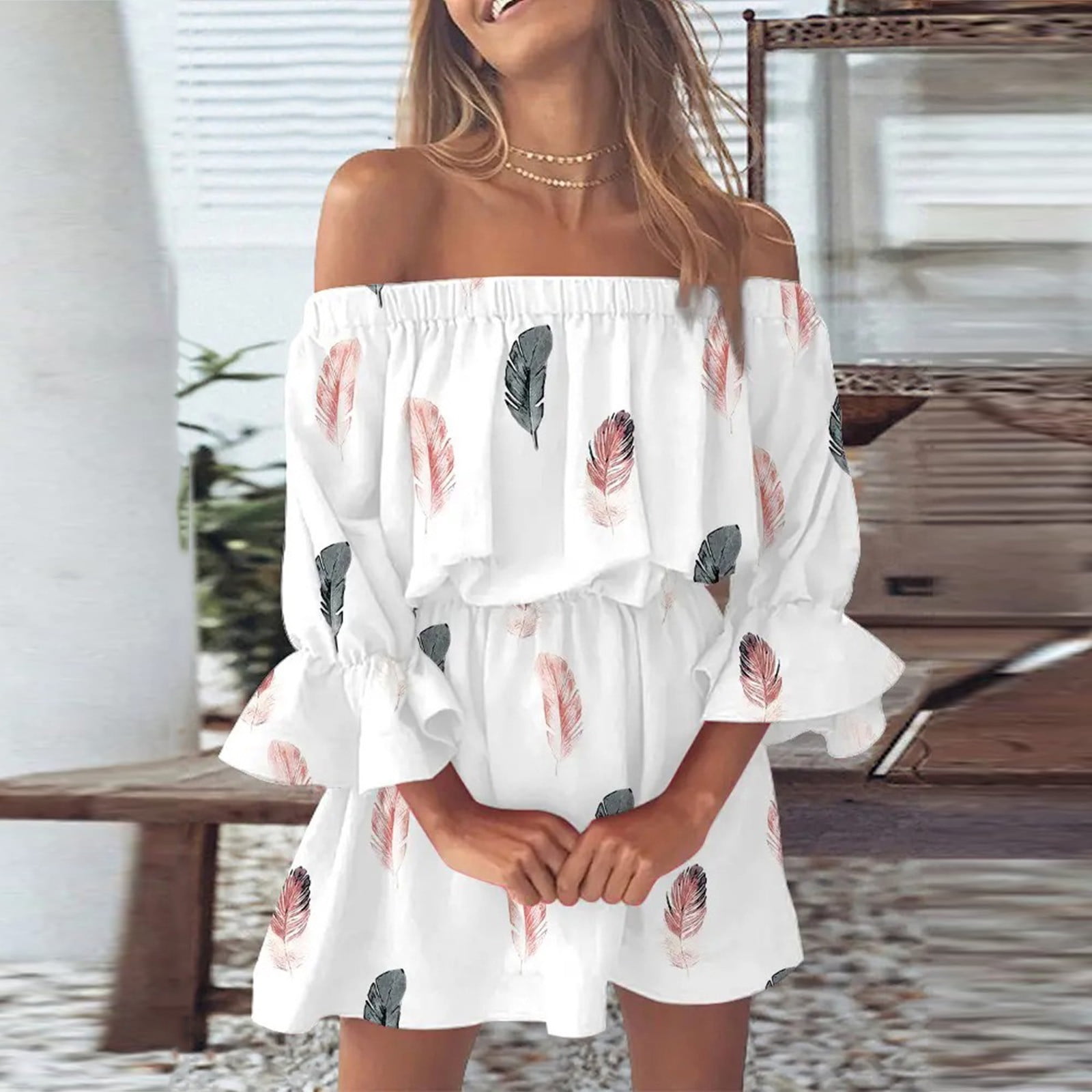 RYDCOT off the Shoulder Short Sleeve Dress Summer Boho Dresses for ...