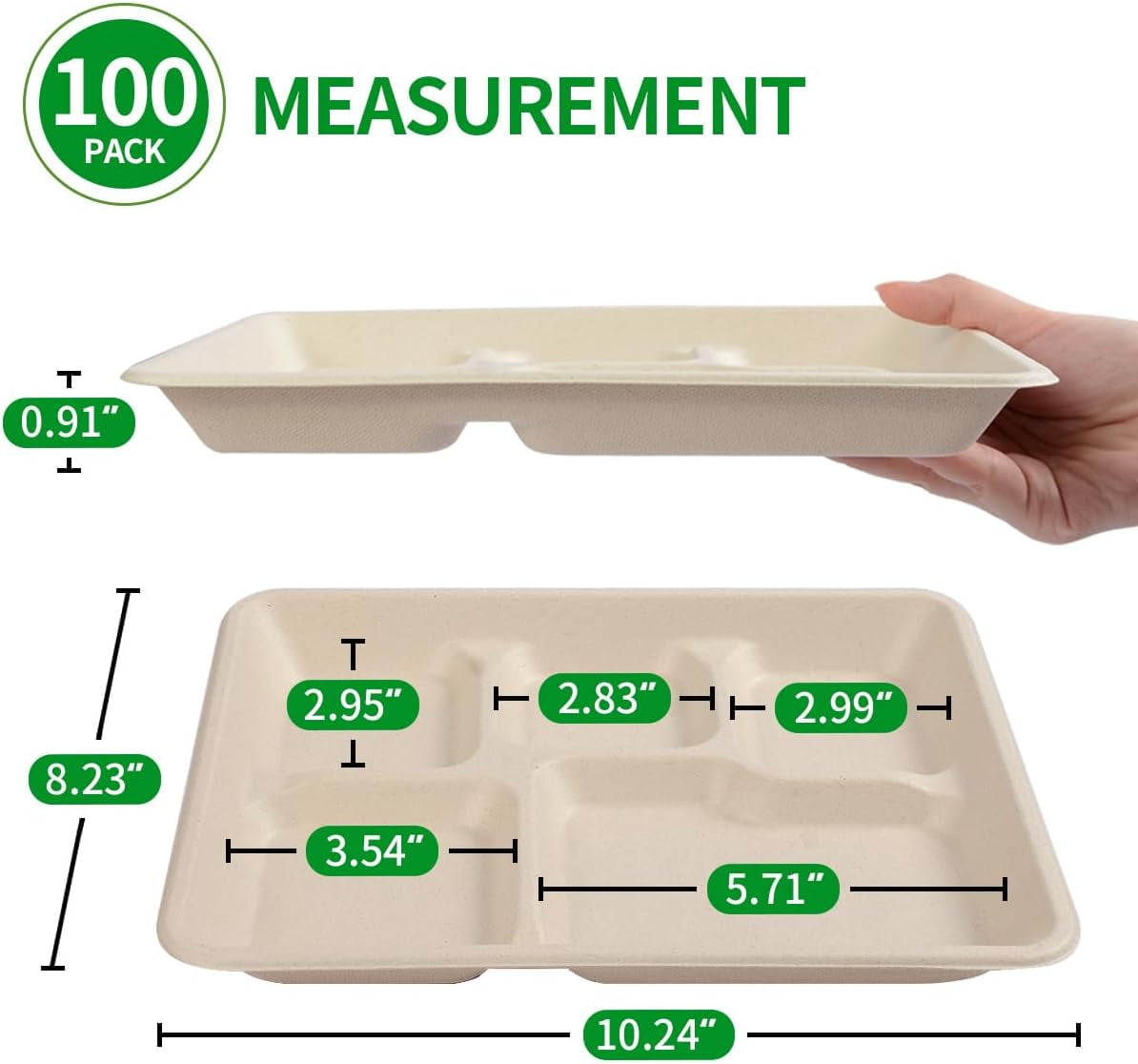 RYJUYJ-100 Pack 5 Compartment Paper Plates, 10 x 8 inch Disposable ...