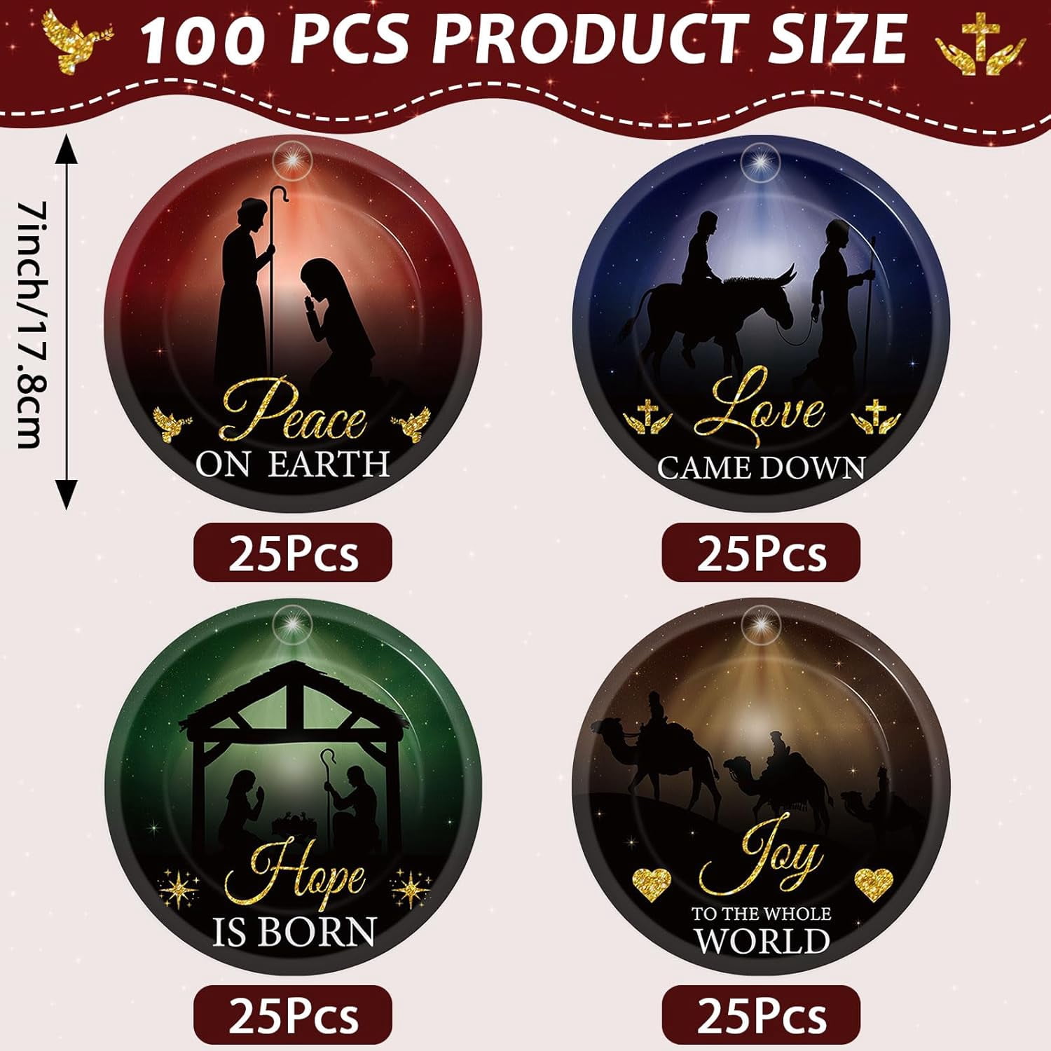 RYJUYJ-100 Pcs Christmas Nativity Paper Plates 7 Inch Jesus Holy Night ...