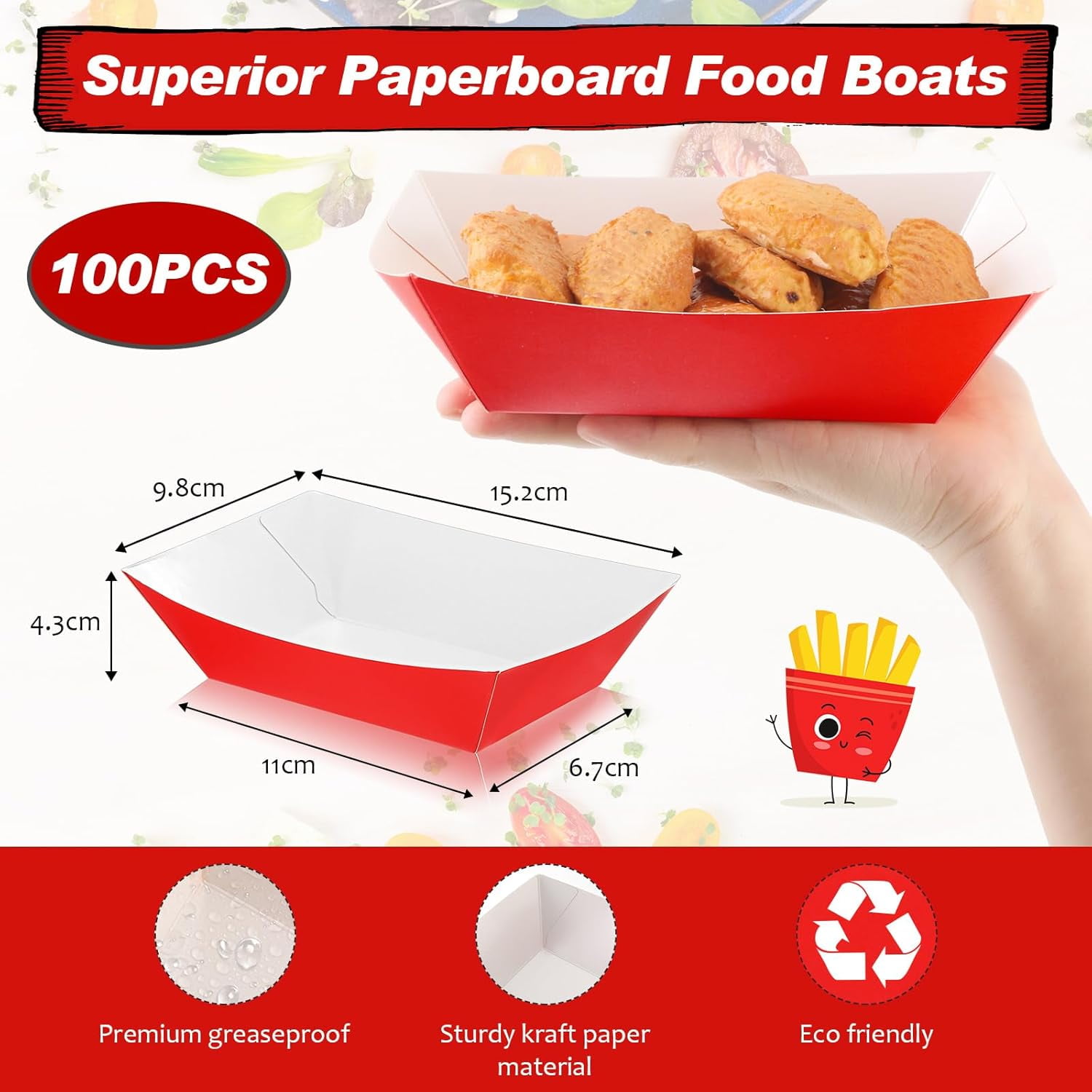RYJUYJ-100 Pcs Paper Food Trays Boat Christmas 2lb Disposable Nacho ...