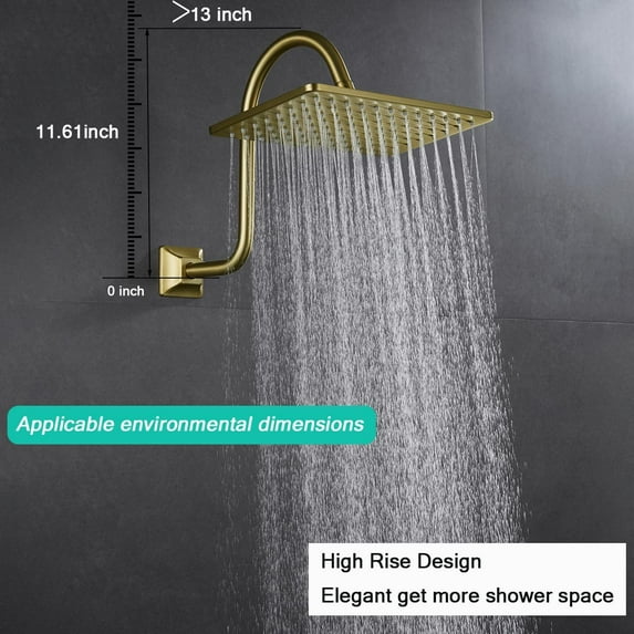 RYJUYJ-13 Inch S-Shape Shower Arm Gold Gooseneck Shower Head Extension ...