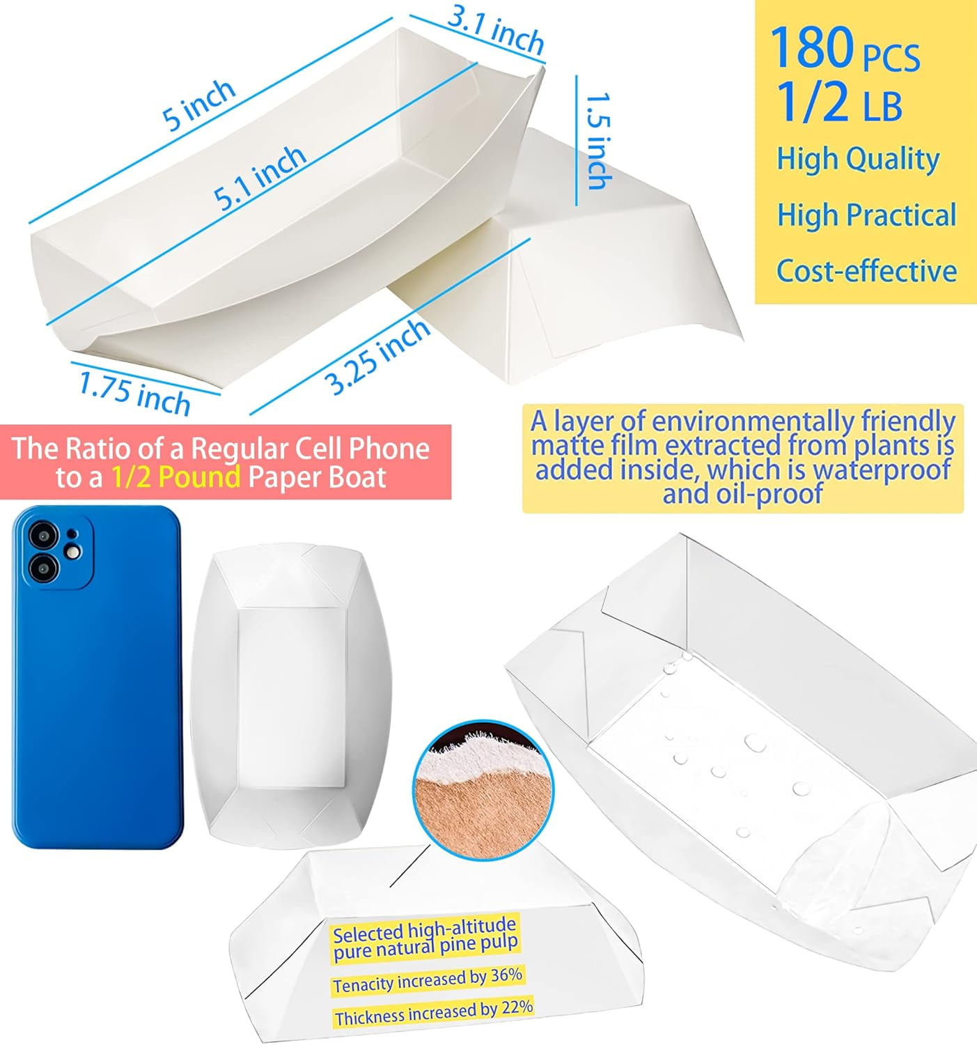 RYJUYJ-180 Pack 1/2 lb Disposable Kraft Food Paper Trays, Small Eco ...