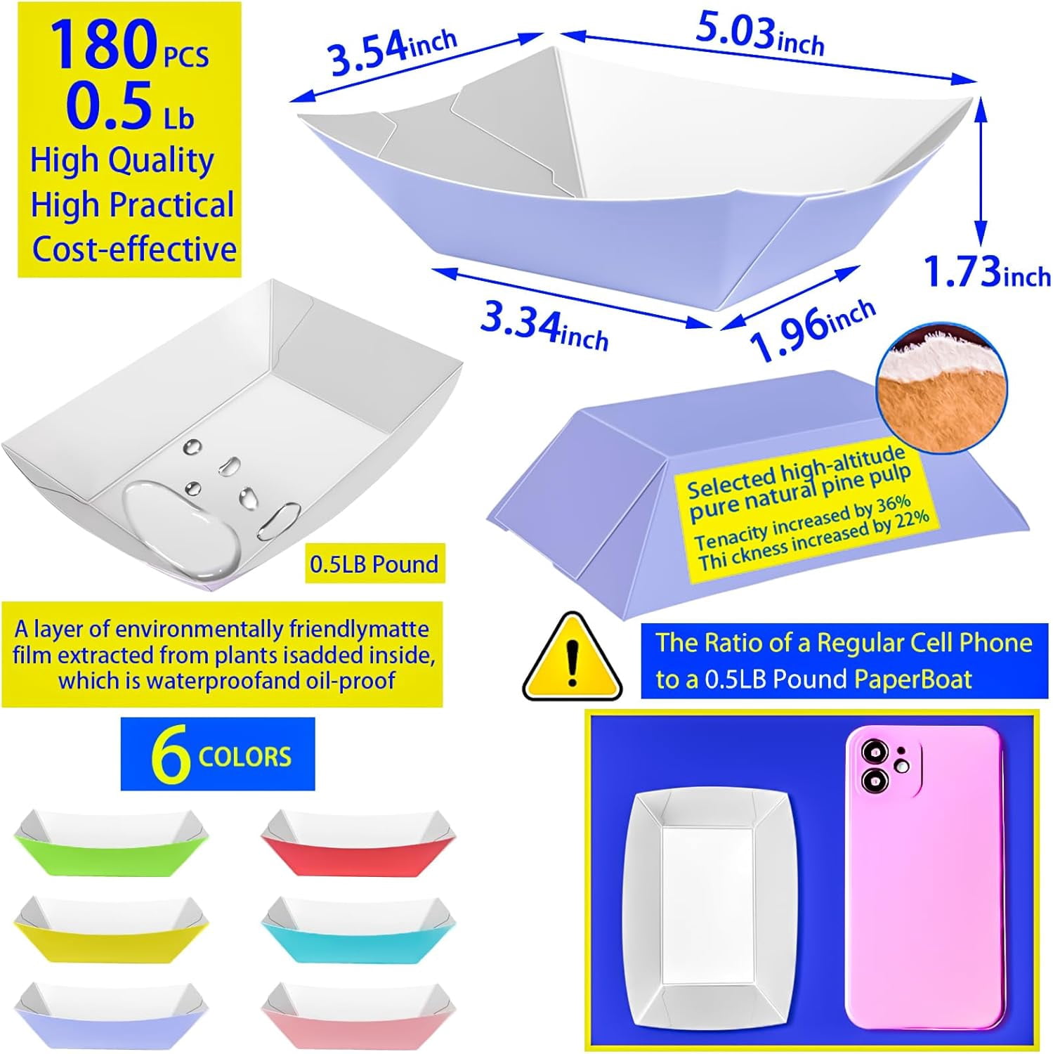 RYJUYJ-180 Pack Colorful 1/2Lb Paper Food Boat Trays Disposable Small ...