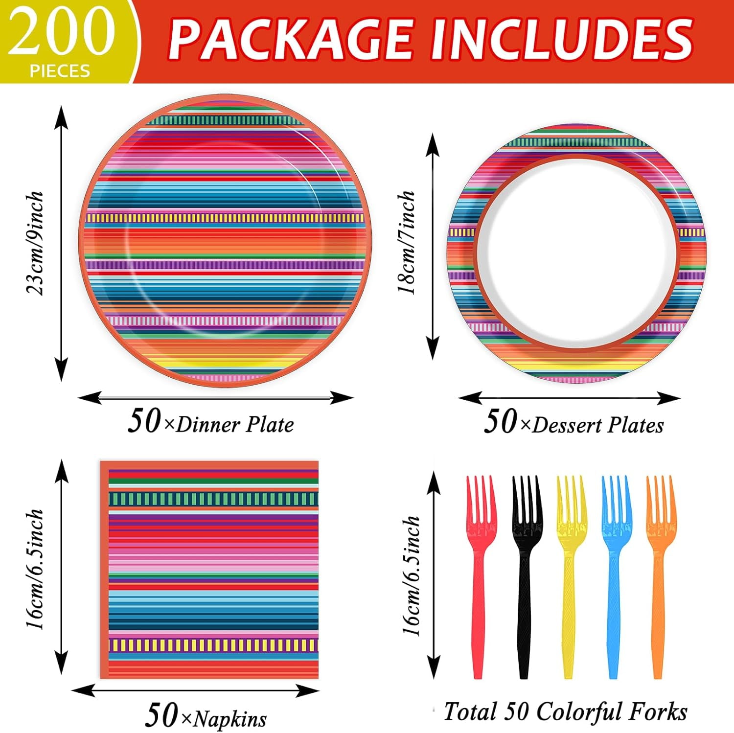 RYJUYJ-50 Guests Mexican Serape Fiesta Plates and Napkins Party ...