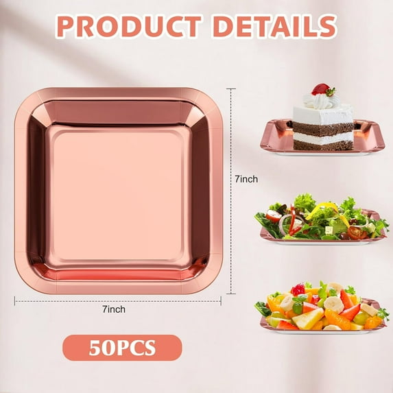 RYJUYJ-50 Pack 7 Inch Paper Square Plates Appetizer Disposable Cake ...