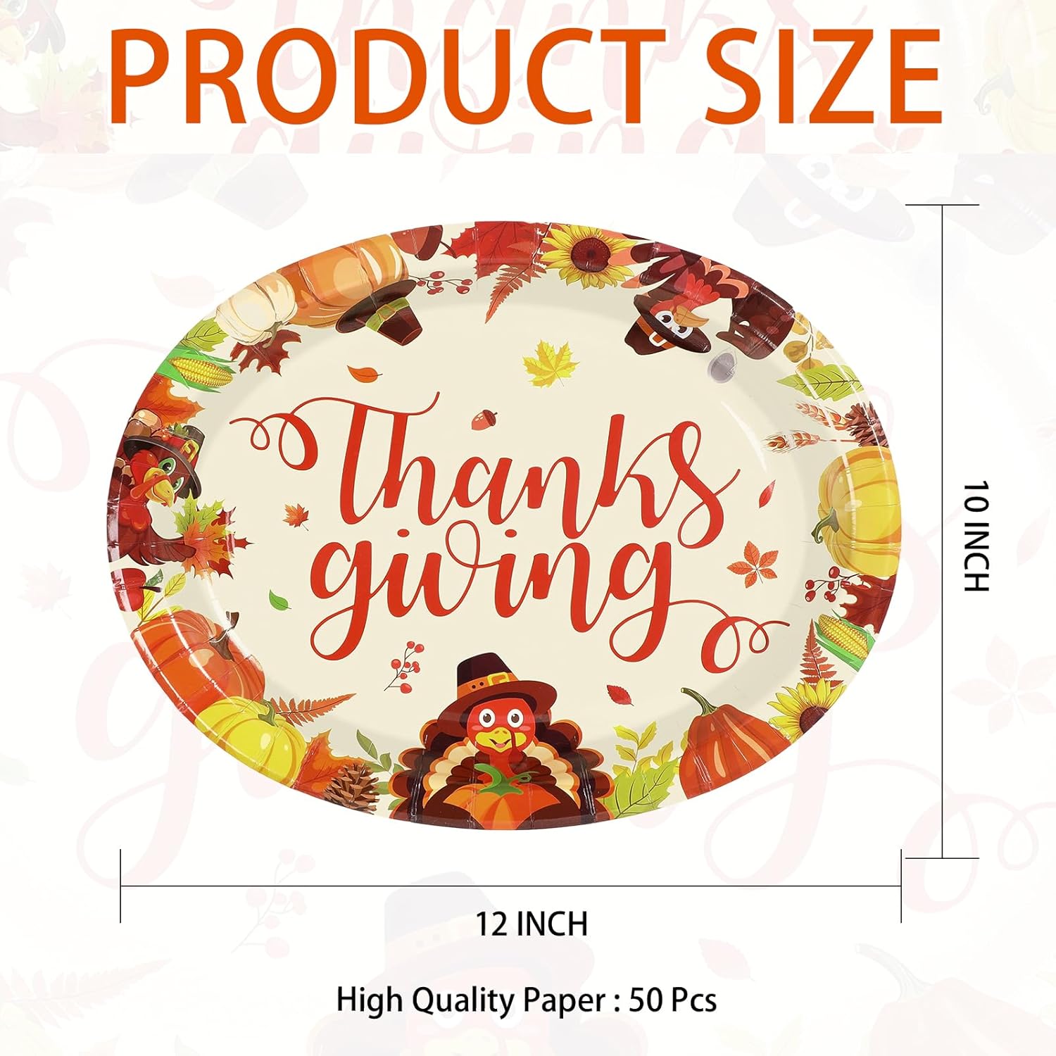 RYJUYJ-50 Pcs Thanksgiving Oval Plates 10" x 12" Large Fall Turkey ...
