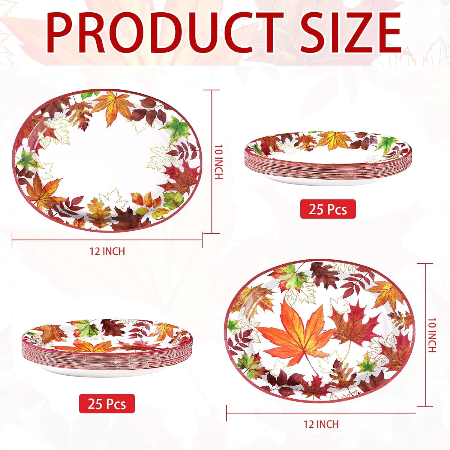 RYJUYJ-50Pcs Fall Thanksgiving Leaves Oval Paper Plates 10" x 12" Large ...