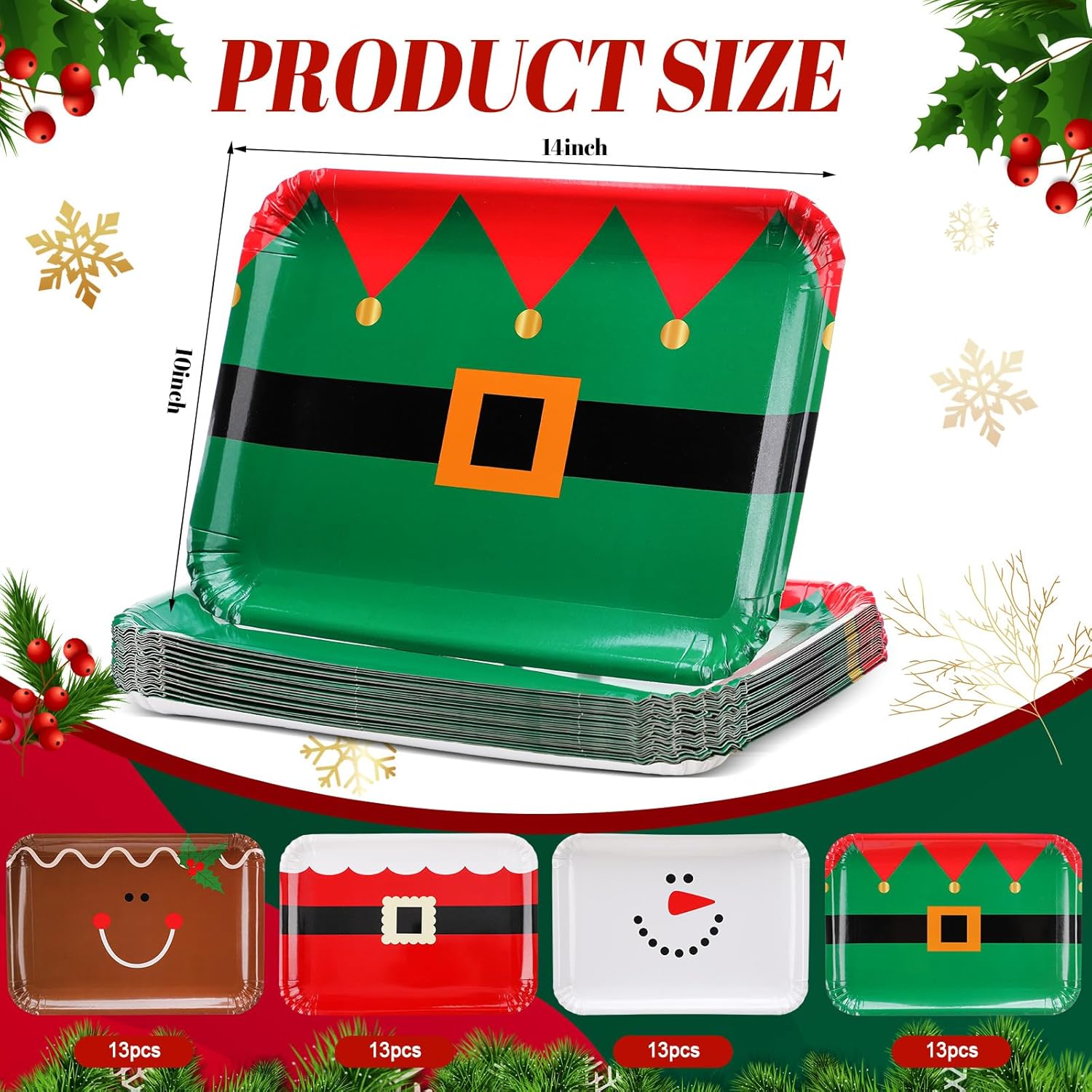 RYJUYJ-52 Pcs 14" x 10" Extra Large Christmas Paper Plates Platters ...