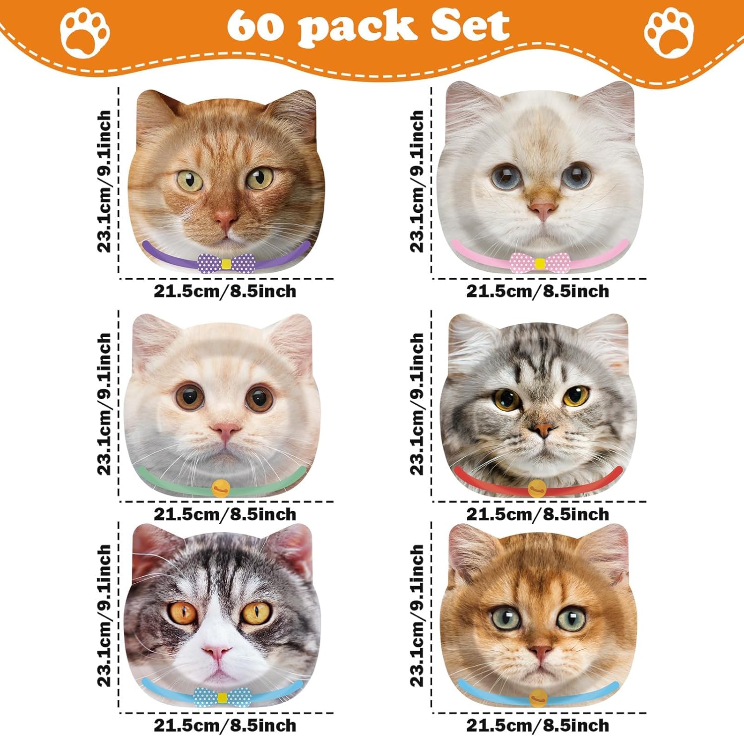 RYJUYJ-60 Pcs Cat Birthday Paper Plates Cat Shaped Dinner Party Plates ...