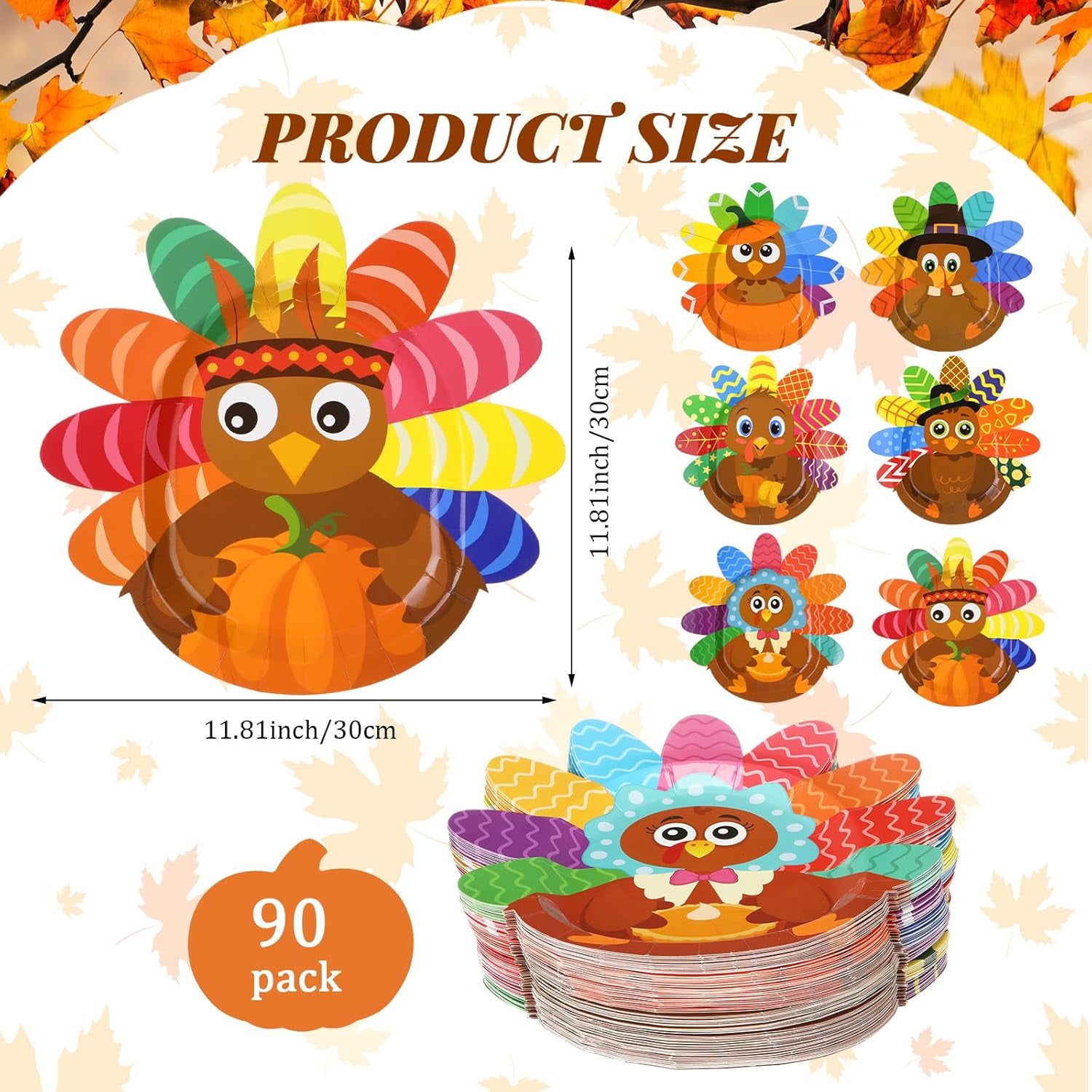 RYJUYJ-90 Pcs Thanksgiving Paper Plates Fall Turkey Disposable Plates ...