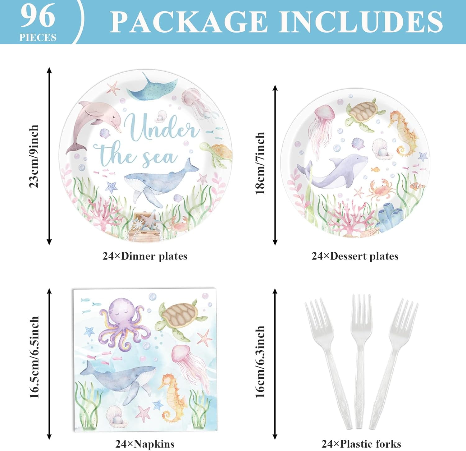 RYJUYJ-96 Pcs Under the Sea Party Decorations Ocean Plates and Napkins ...